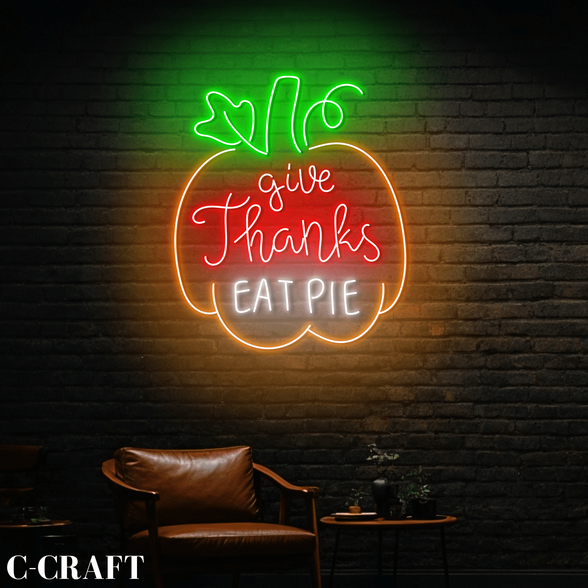 C-CRAFT Give Thanks Eat Pie Thanksgiving Neon Led Light Wall Art for ...