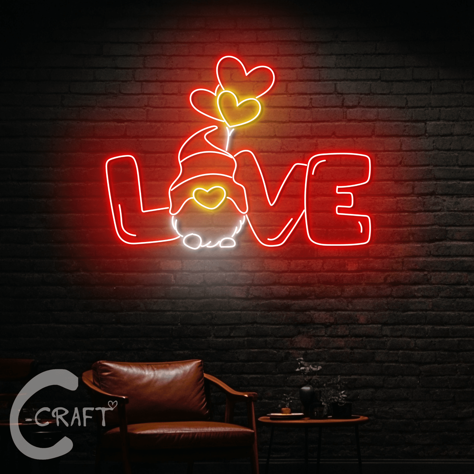 C-CRAFT Gnome Love Neon Led Light Up 35 inch for Valentine Wedding Wall ...