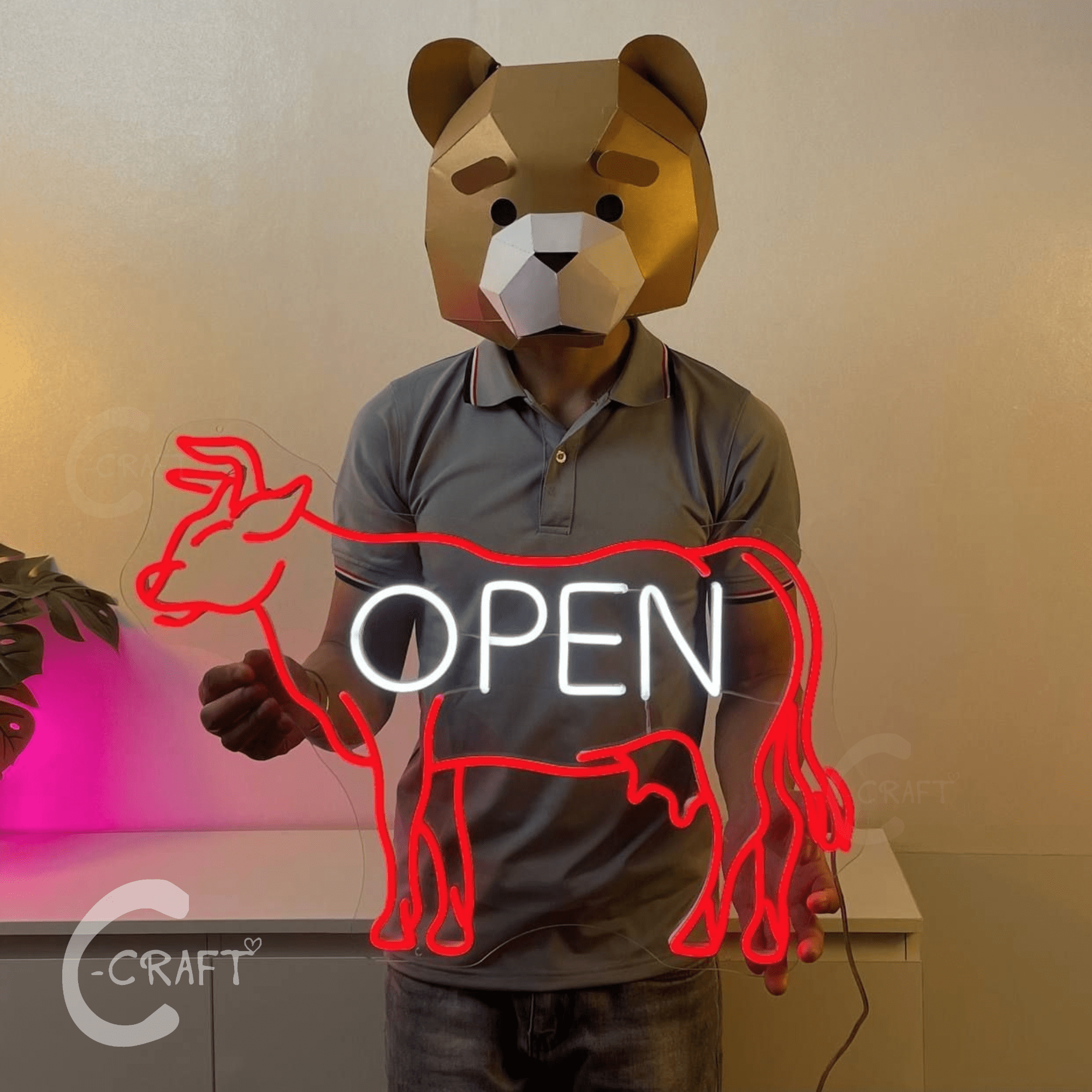 C-CRAFT Goat Open Neon Sign Led Light Up 25 inch for Goat Meat Butcher ...