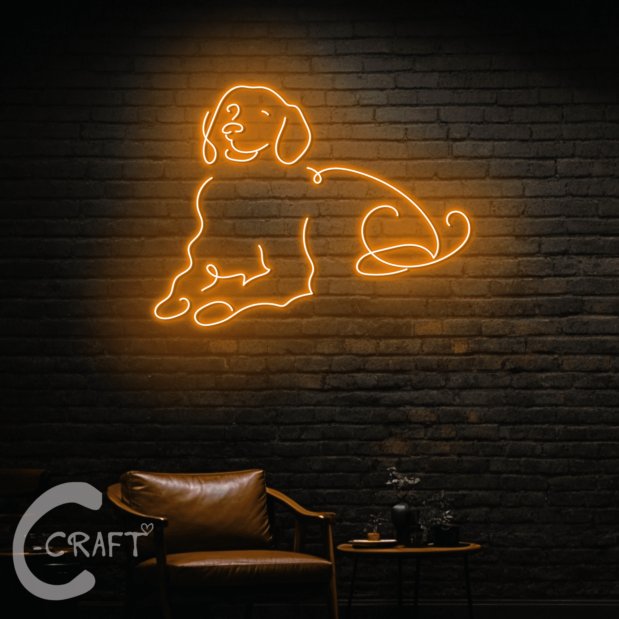 C-CRAFT Golden Dog Neon Led Light Up 25 inch for Bedroom Dog Clinic ...