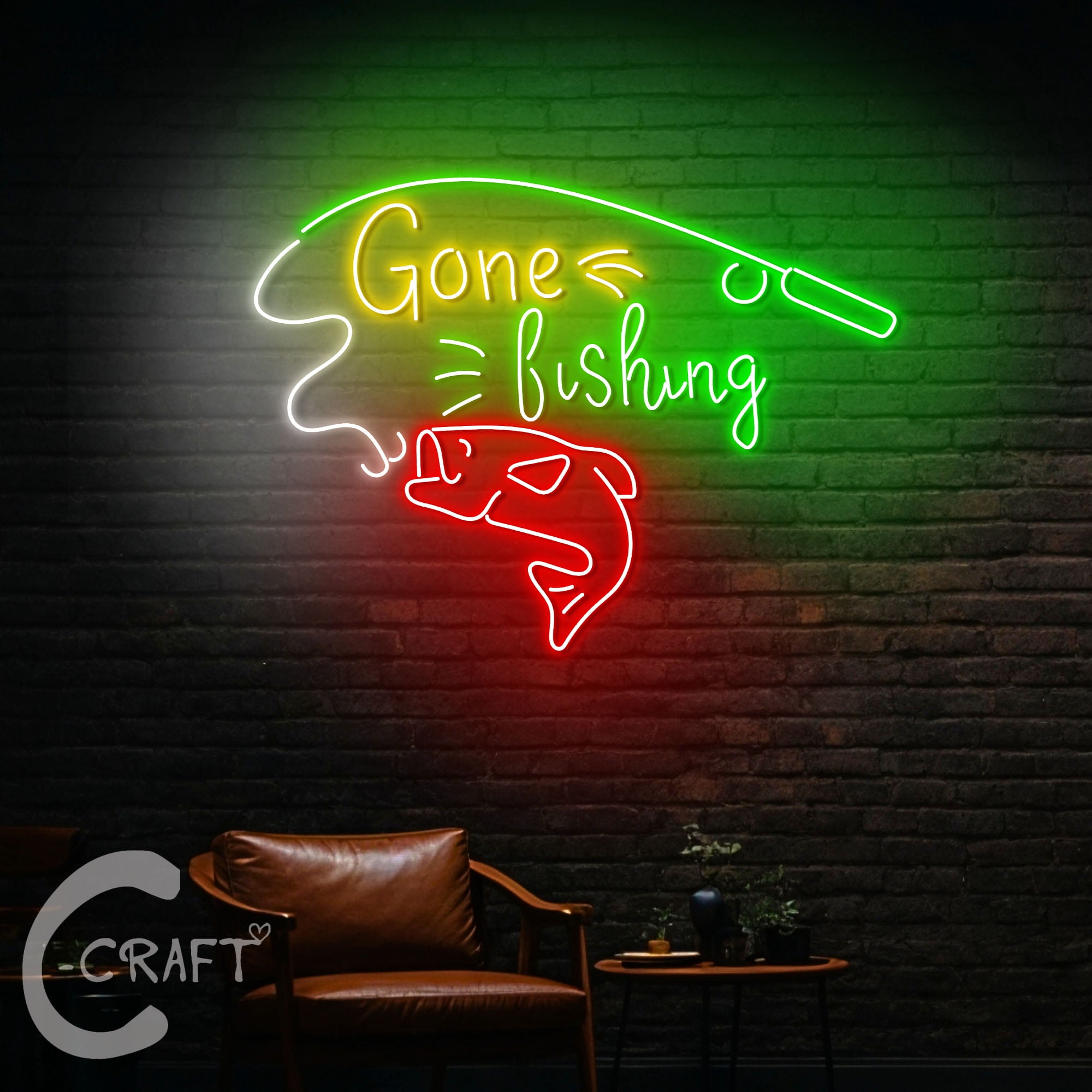 C-CRAFT Gone Fishing Neon Led Light Up 33 inch for Fishing Shop ...