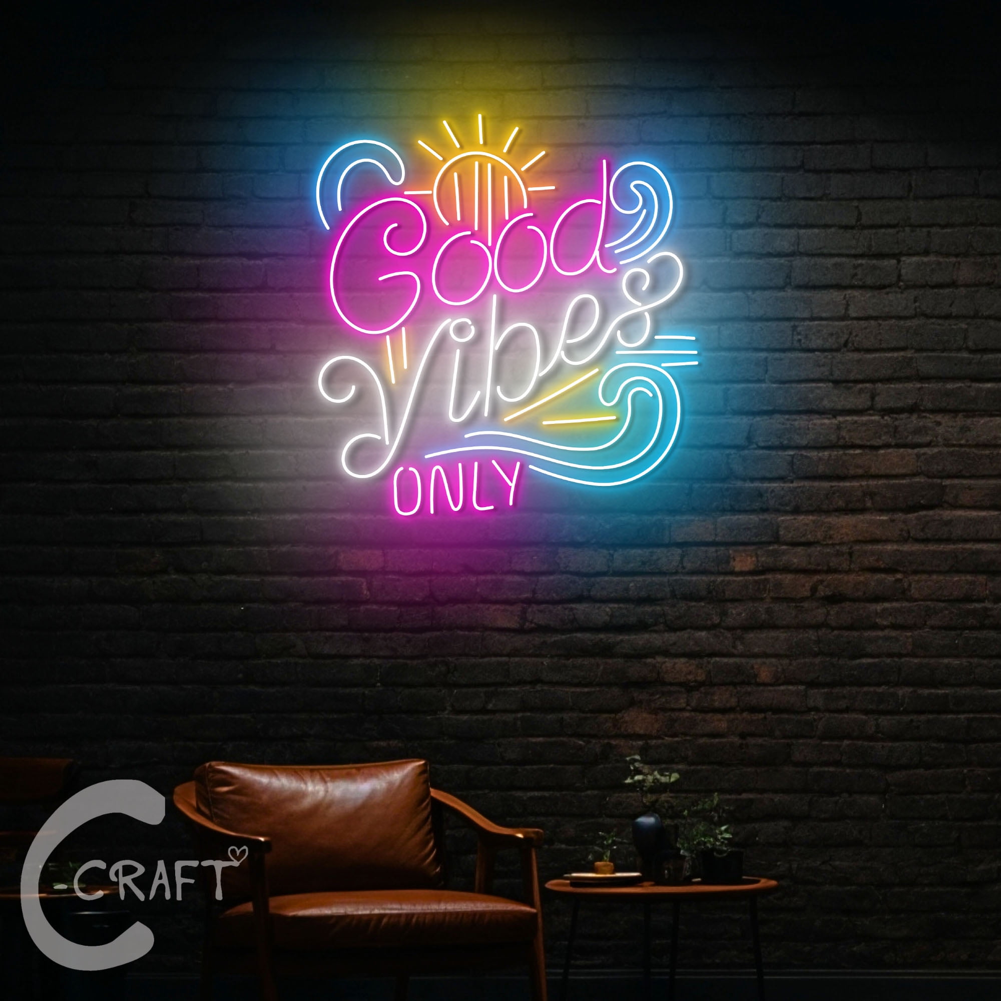 C-CRAFT Good Vibe Only Neon Led Light Up 30 inch for Party Home Bar ...
