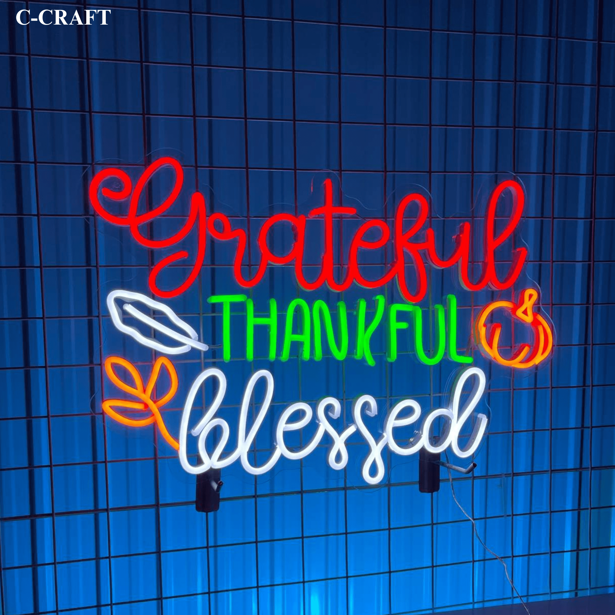 C-CRAFT Grateful Thankful Blessed Thanksgiving Neon Sign LED Light 25 ...