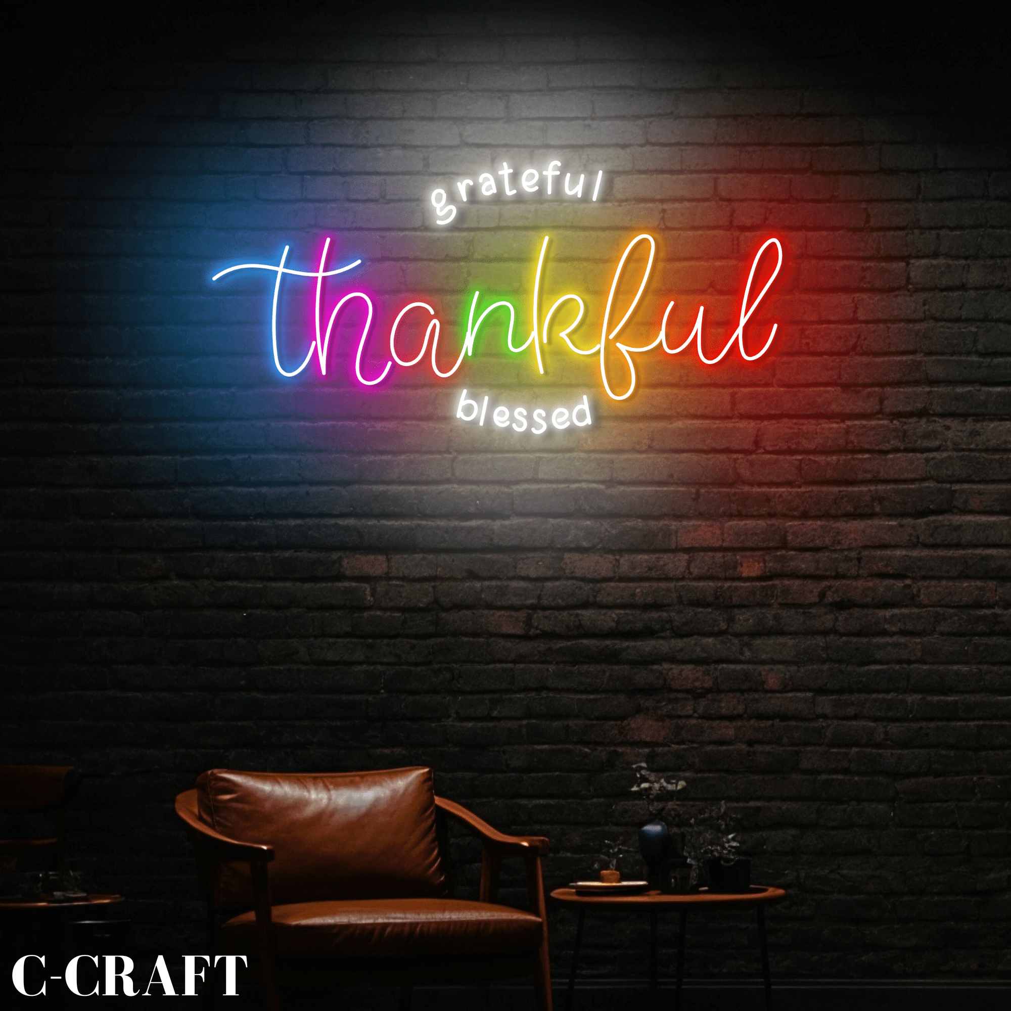 C-CRAFT Grateful Thankful Thanksgiving Neon Sign LED Light Acrylic Wall ...