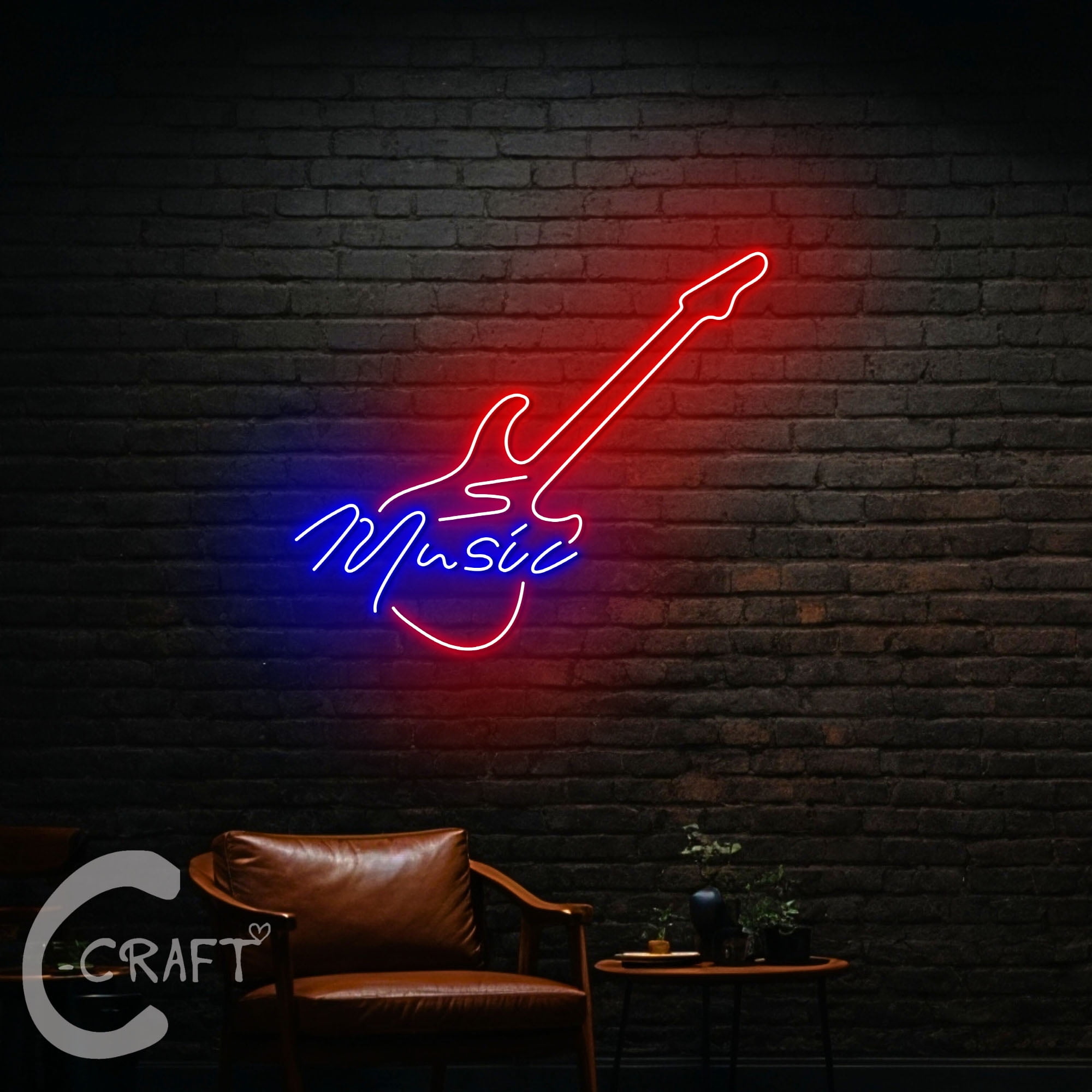 C-CRAFT Guitar Music Neon Led Light Up 30 inch for Rock Music Home Bar ...
