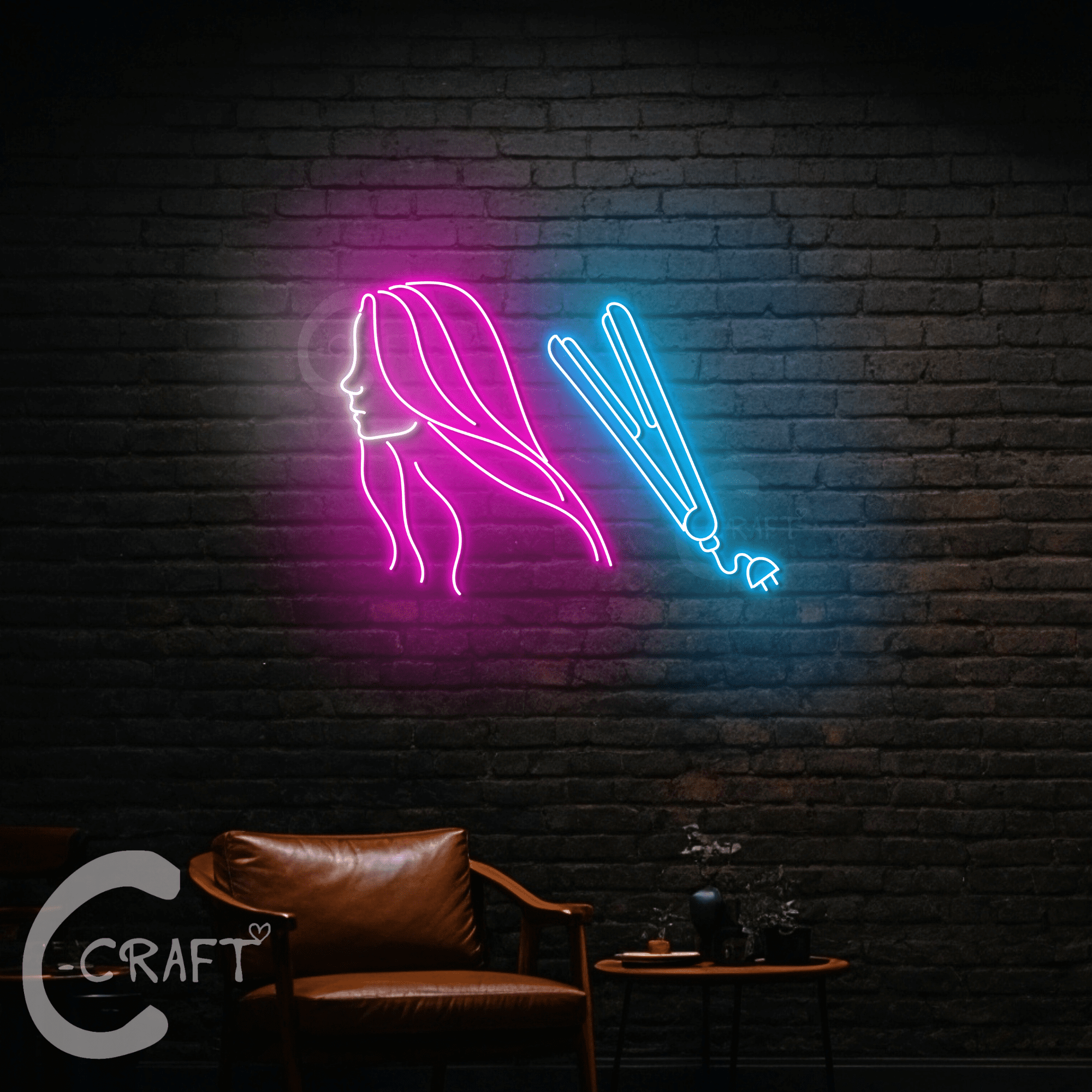 C-CRAFT Hair Straightener Neon Light Led Sign 25 inch for Hair Salon ...