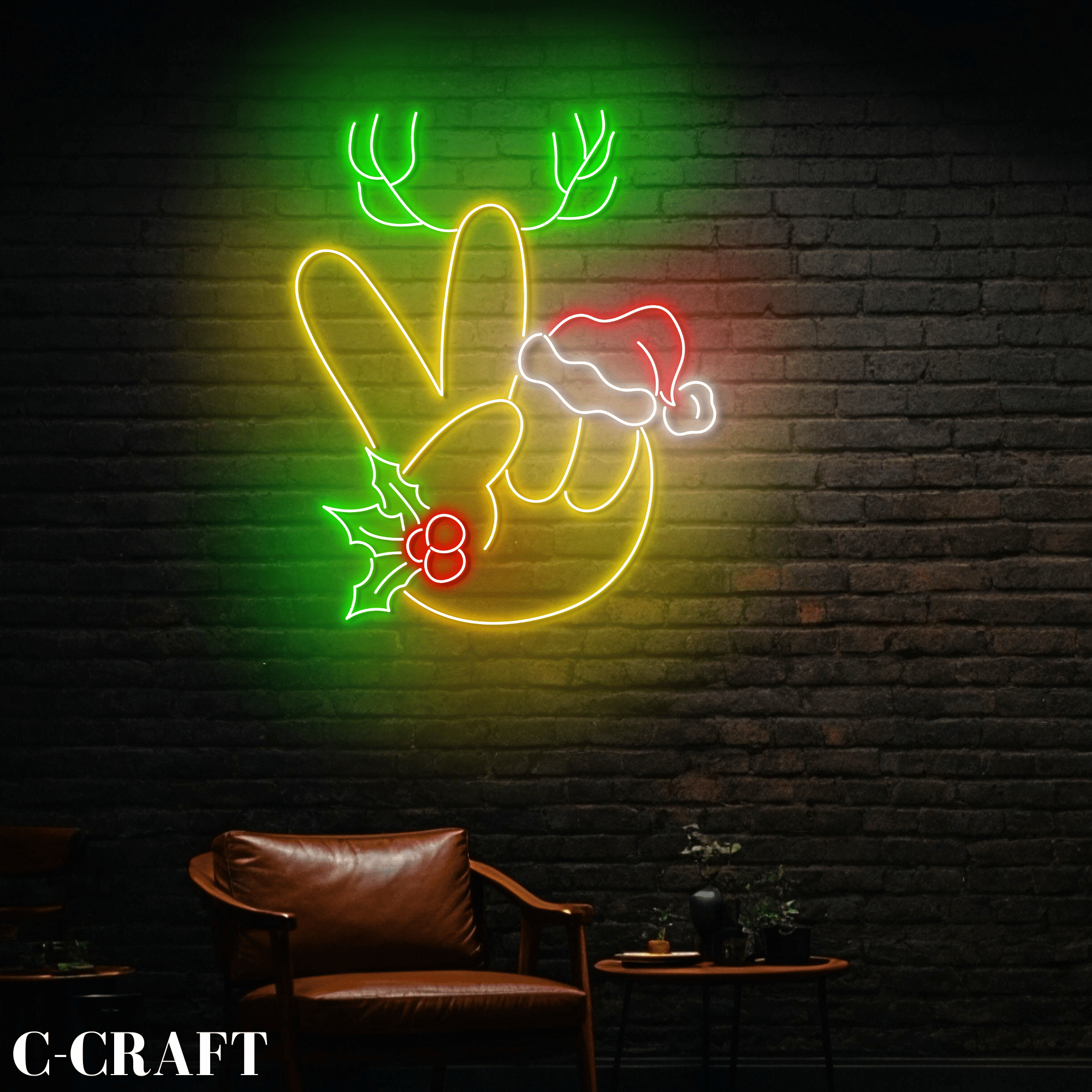 C-CRAFT Hand Peace Xmas Neon Led Light Sign for Christmas Party Wall ...