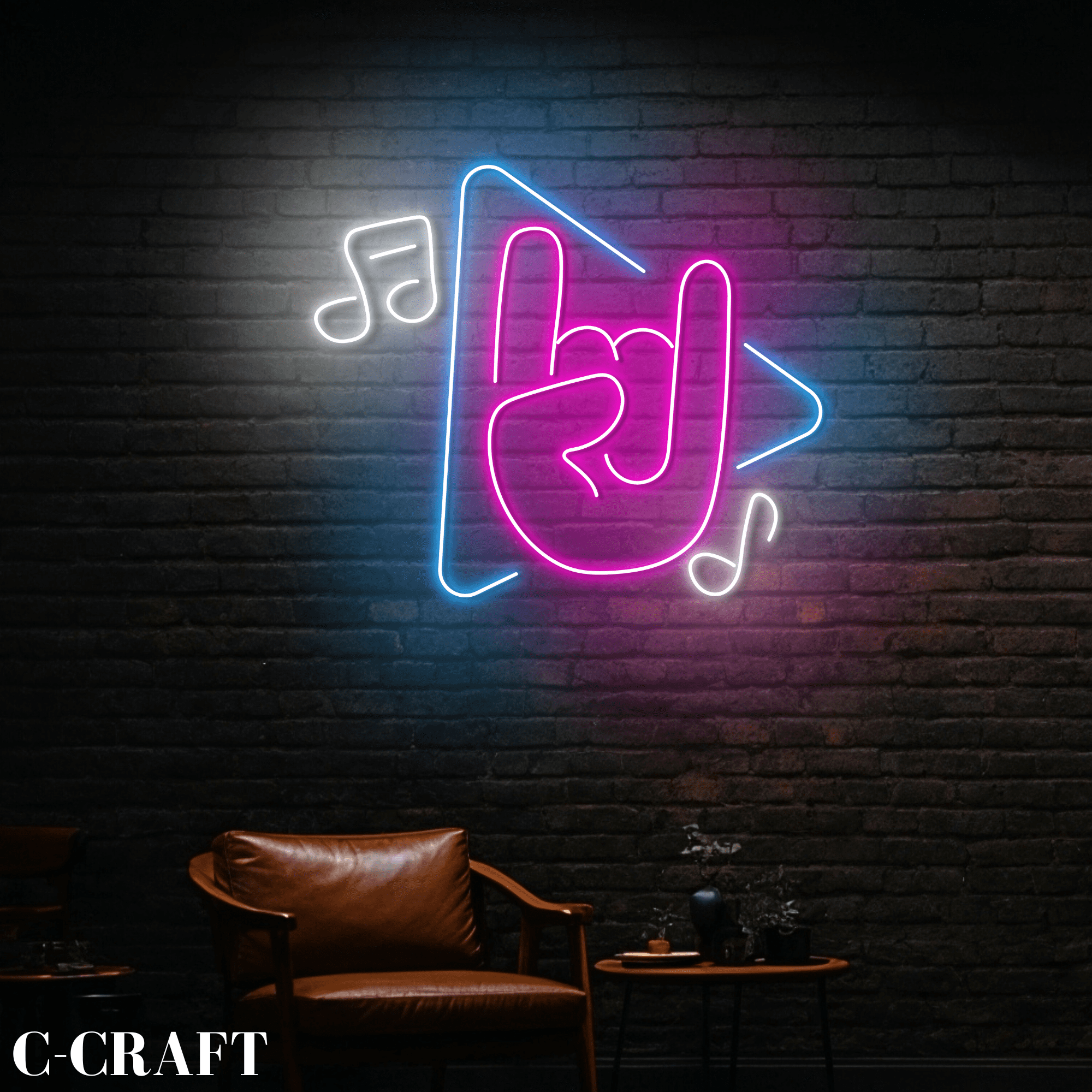 C-CRAFT Hand Rock Music Wall Art Led Light Neon Sign For Music Club ...