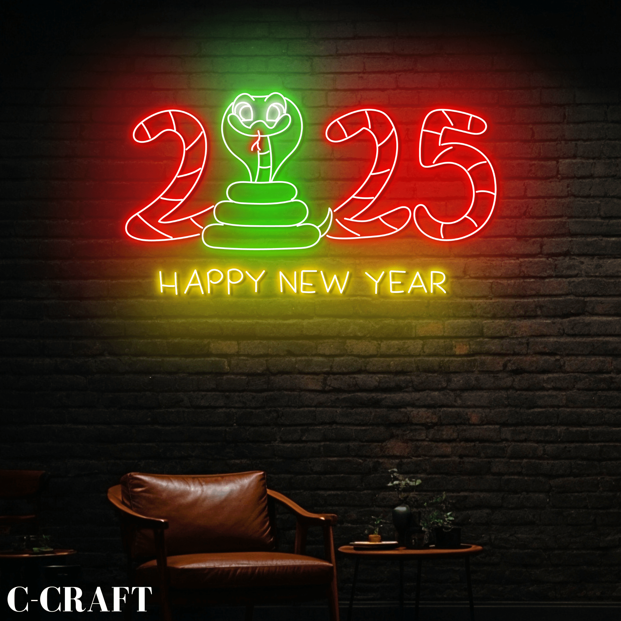 C-CRAFT Happy 2025 Snake New Year Neon Led Light for Home Wall Art ...