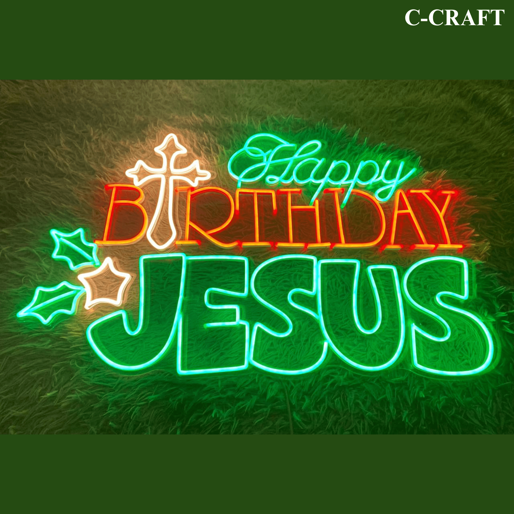 C-CRAFT Happy Birthday Jesus Neon Sign LED Light 25 inch for Wall Decor ...