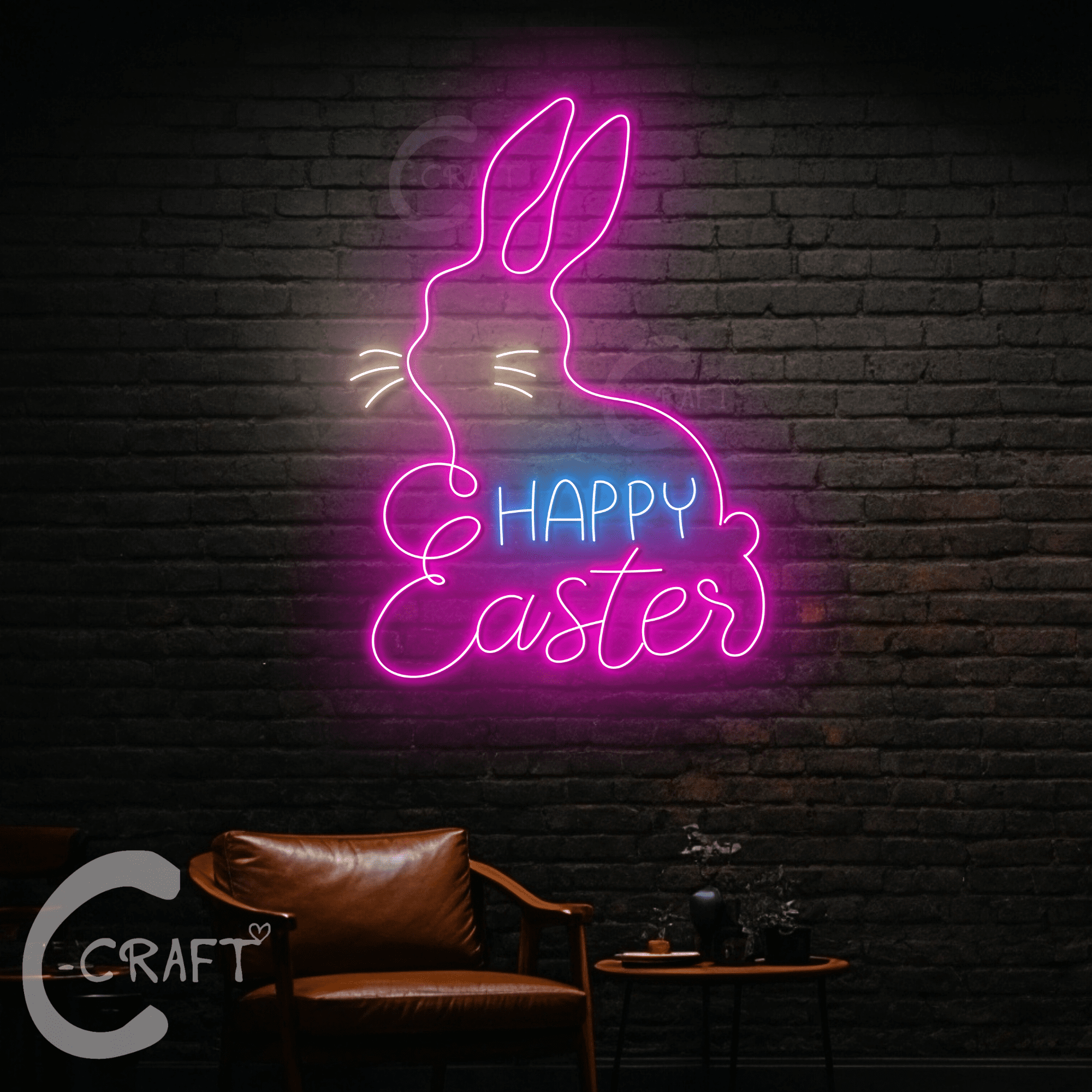 C-CRAFT Happy Easter Bunny Neon Sign Led Light Up 40 inch for Easter ...