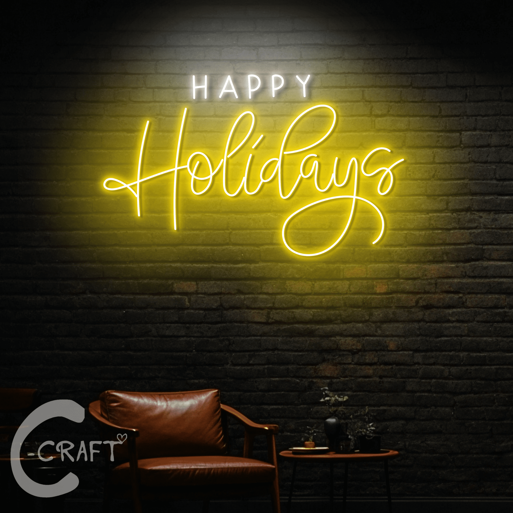 C-CRAFT Happy Holidays Led Wall Art Neon Light For Christmas & New Year Party Wall Decor ...