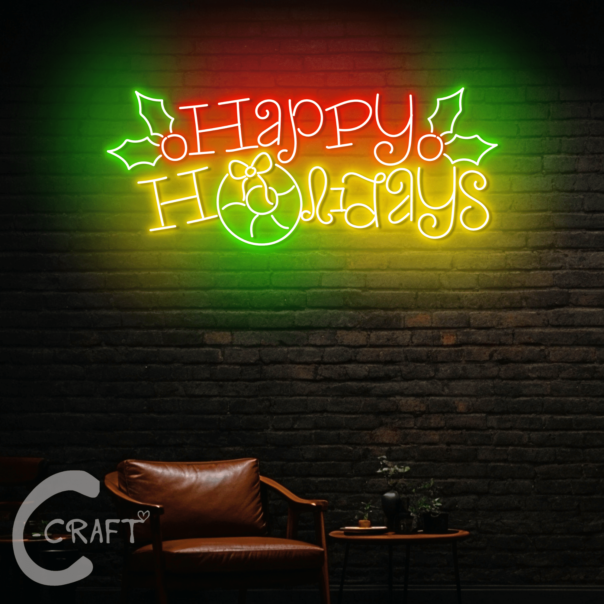 C-CRAFT Happy Holidays Neon Led Lights 27 inch for Christmas New Year ...