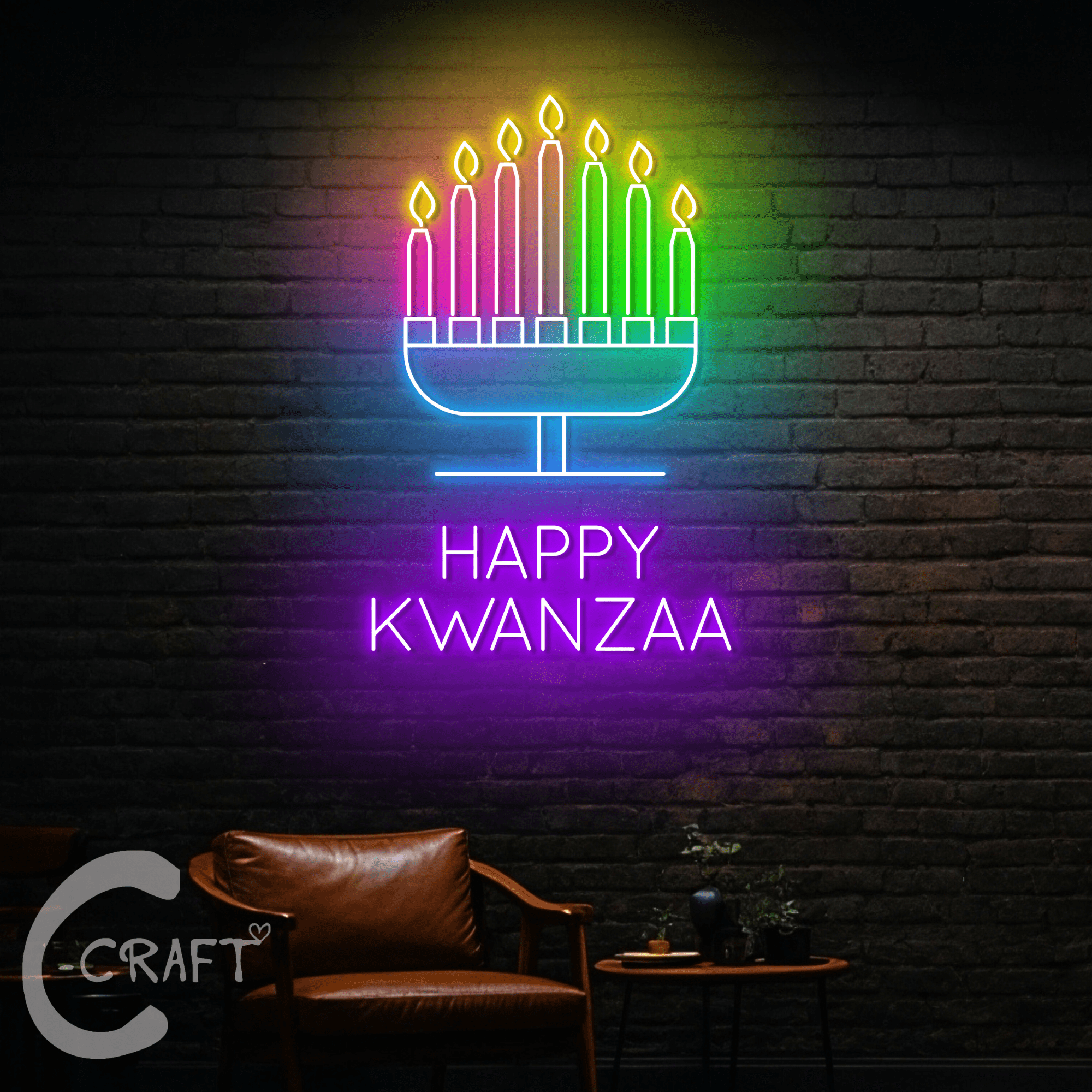 C-CRAFT Happy Kwanzaa Neon Led Light 27 inch for African American Home ...