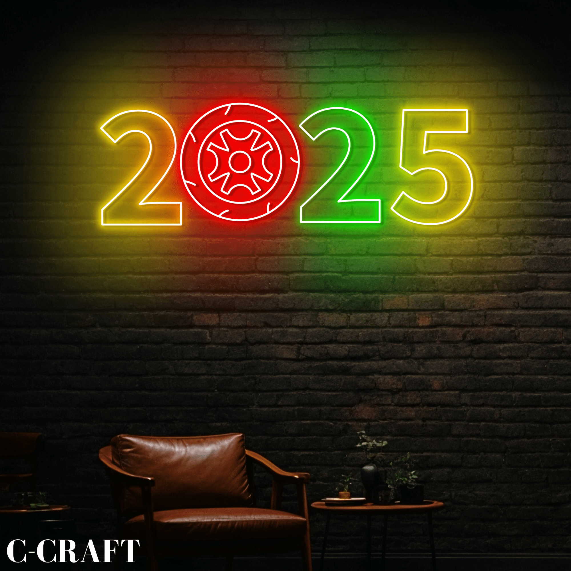 C-CRAFT Happy New Year 2025 Neon Led Light for Car Garage Wall Art ...