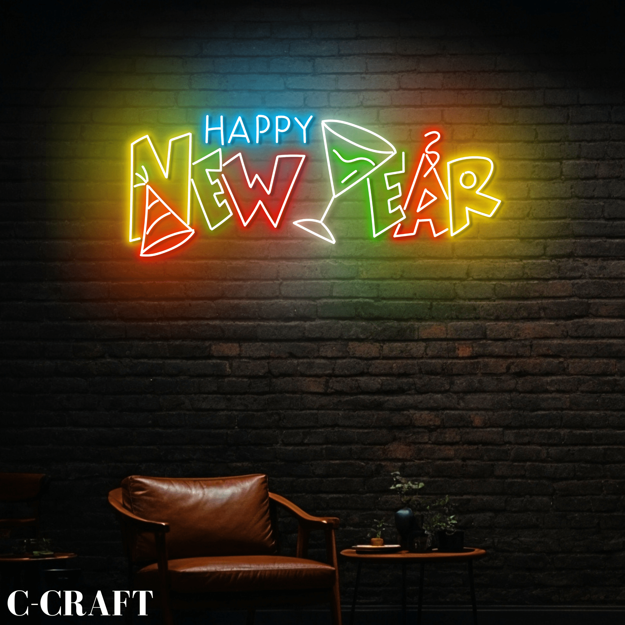 C-CRAFT Happy New Year Neon Sign Led Light Sign Wall Art for New Year ...