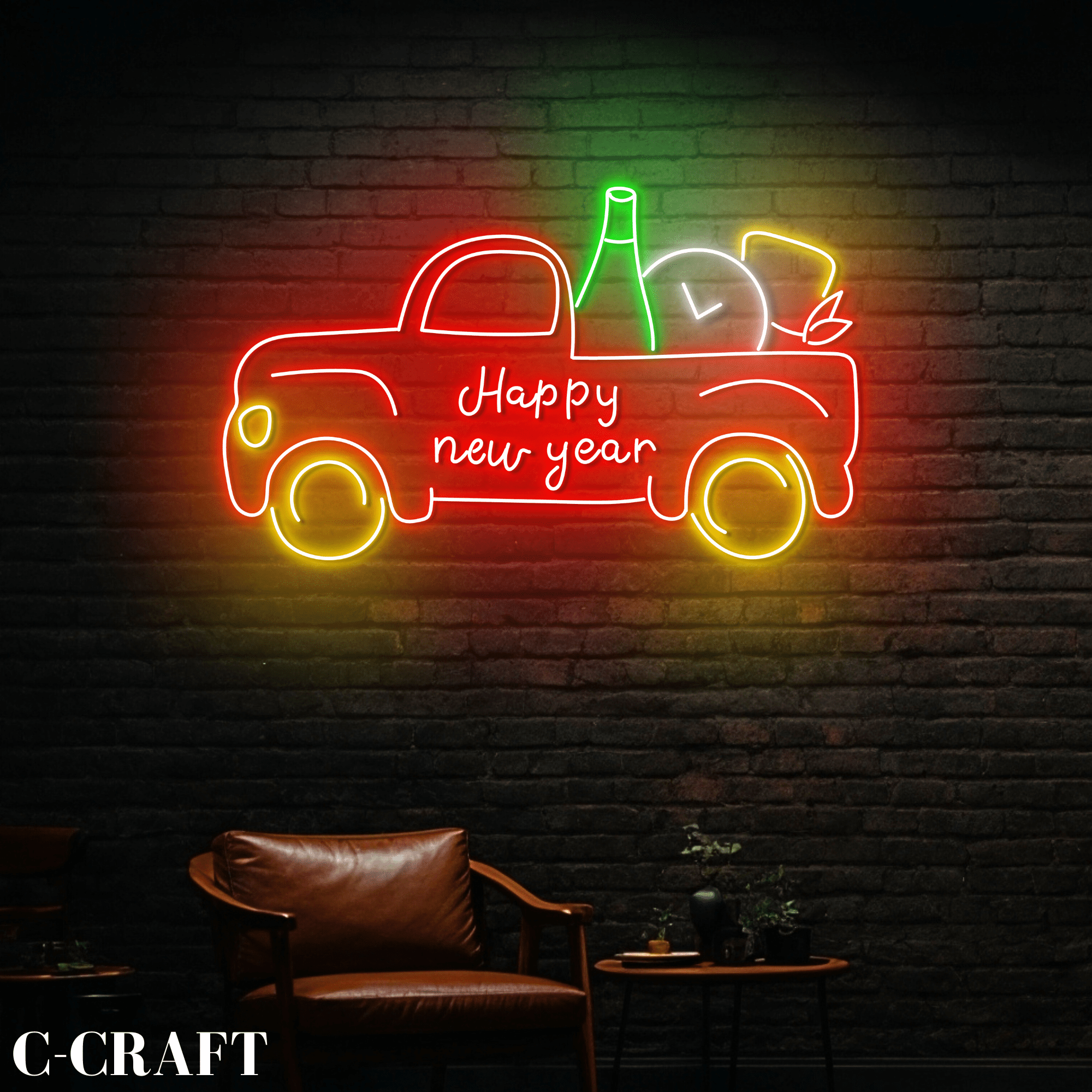 C-CRAFT Happy New Year Truck Neon Led Light for New Year Party Home ...