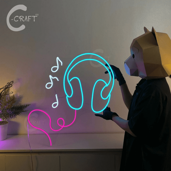 C-CRAFT Headphone Neon Light Led Sign 27 inch for Music Studio, Girl ...