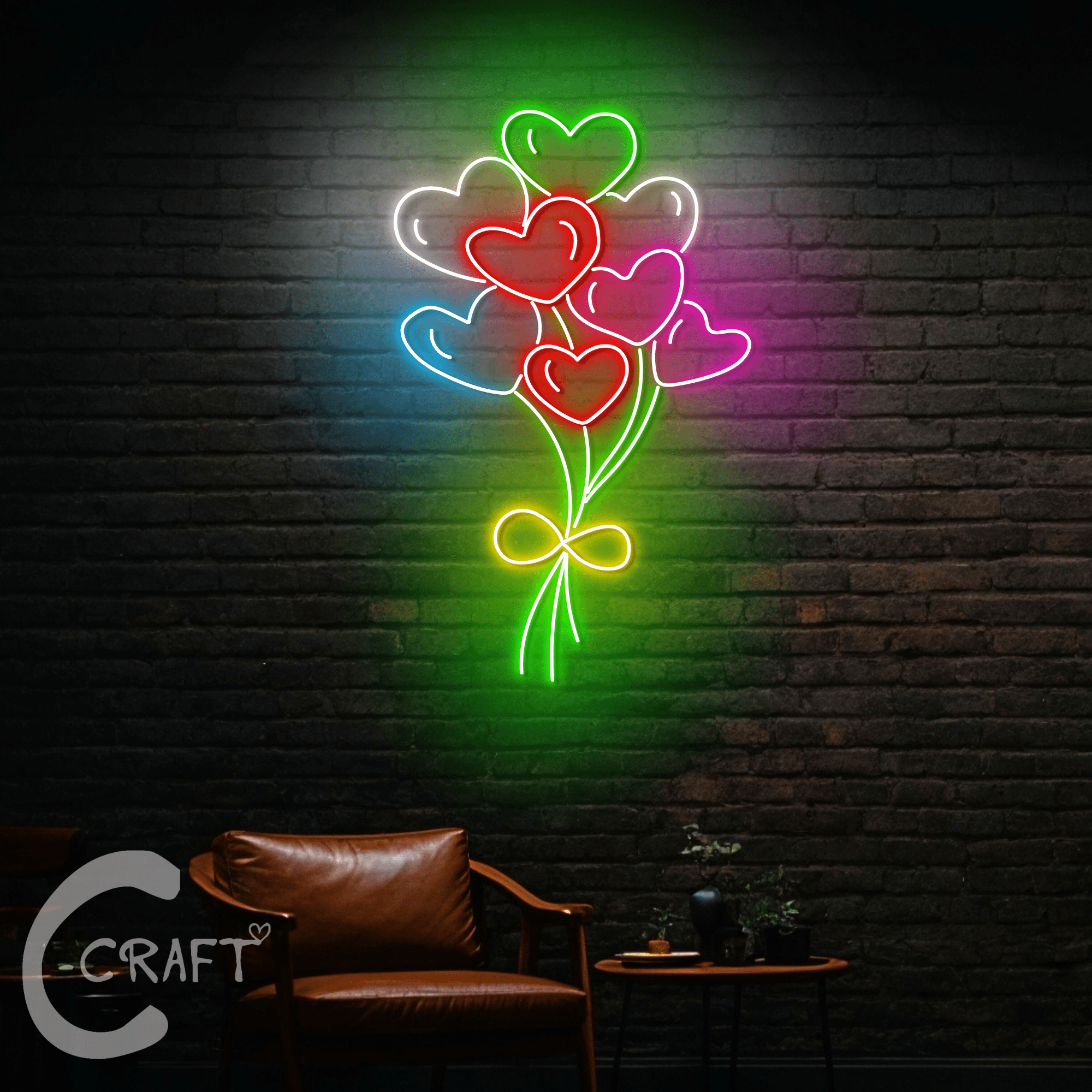 C-CRAFT Heart Flower Bouquet Neon Led Light Up 20 inch for Flower Shop ...