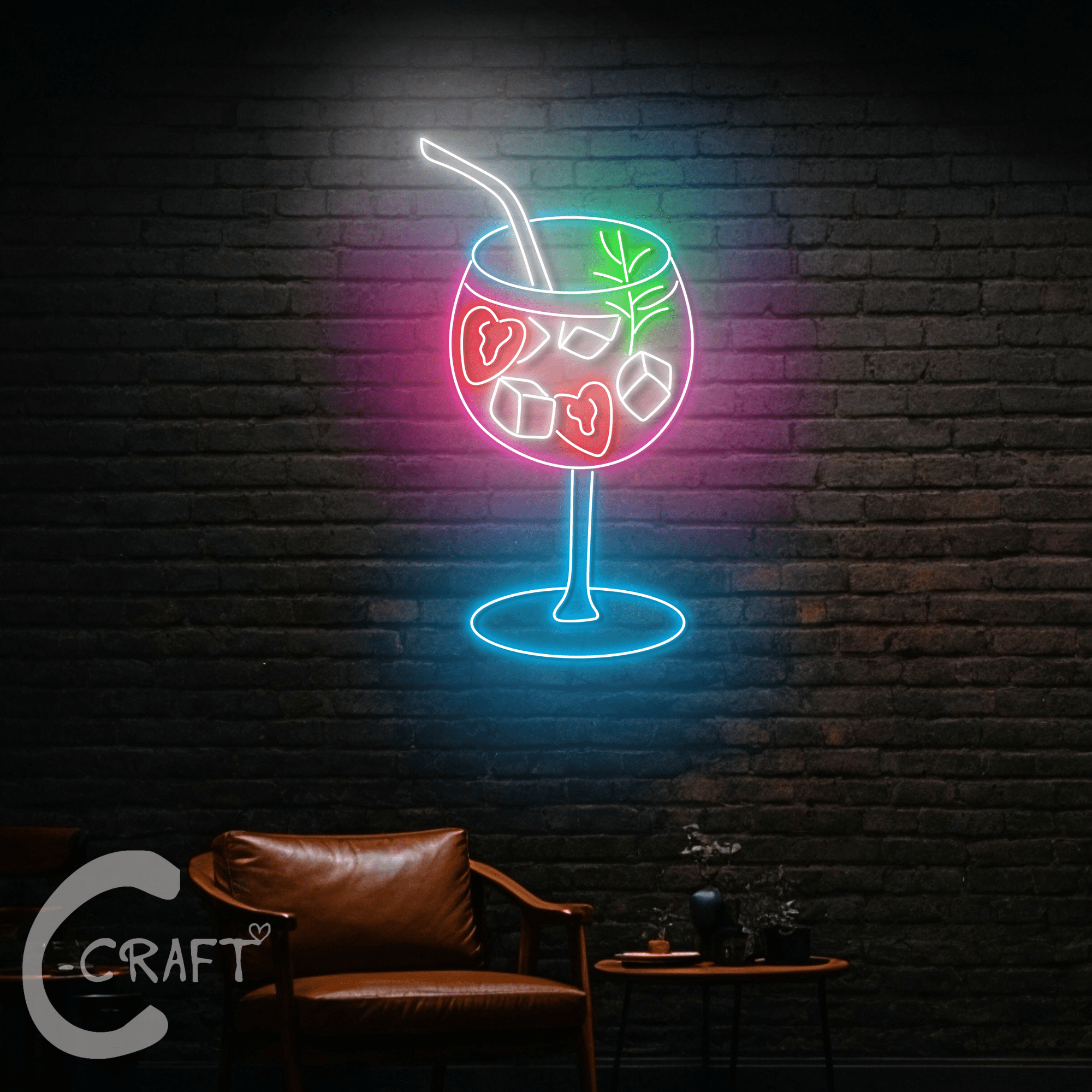 C-CRAFT Heart Gin Neon Led Light Up 33 inch for Gin Cocktail Home Bar ...