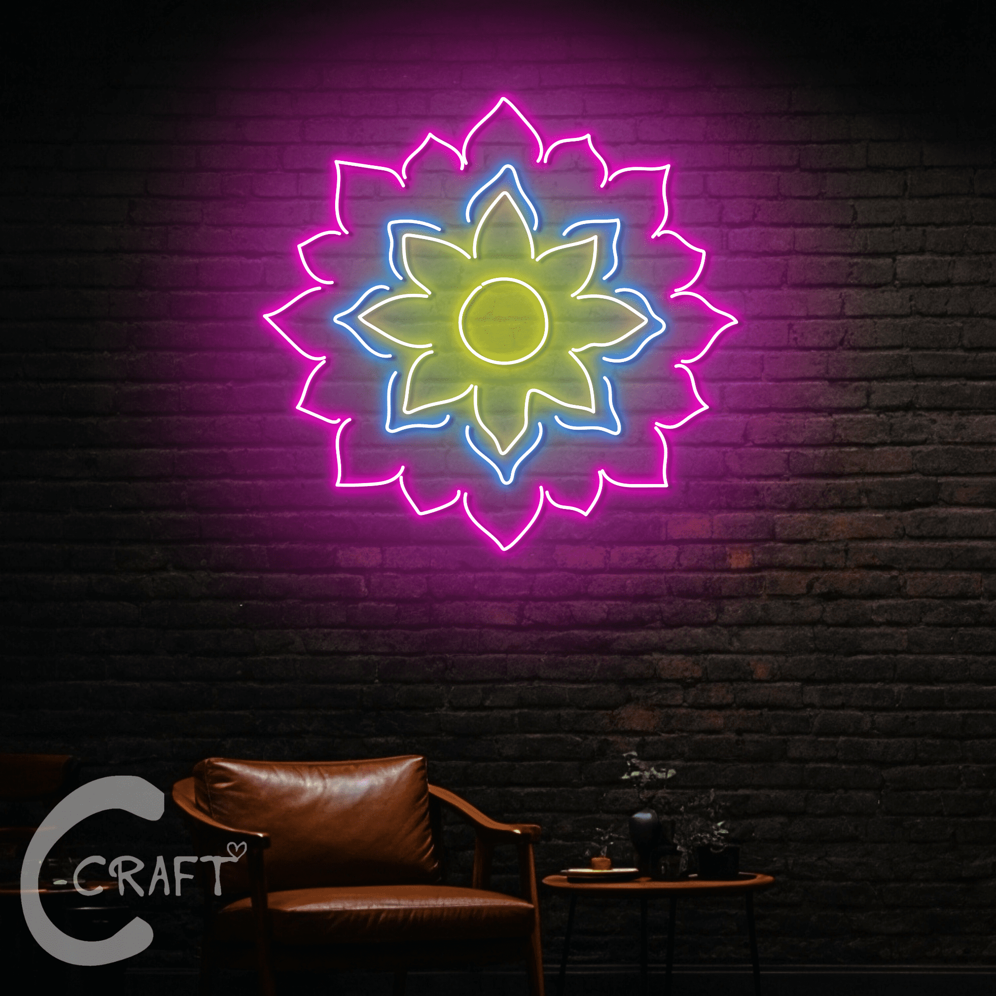 C-CRAFT Mandala Neon Led Light Up 30 inch for Home Living Room Bedroom ...