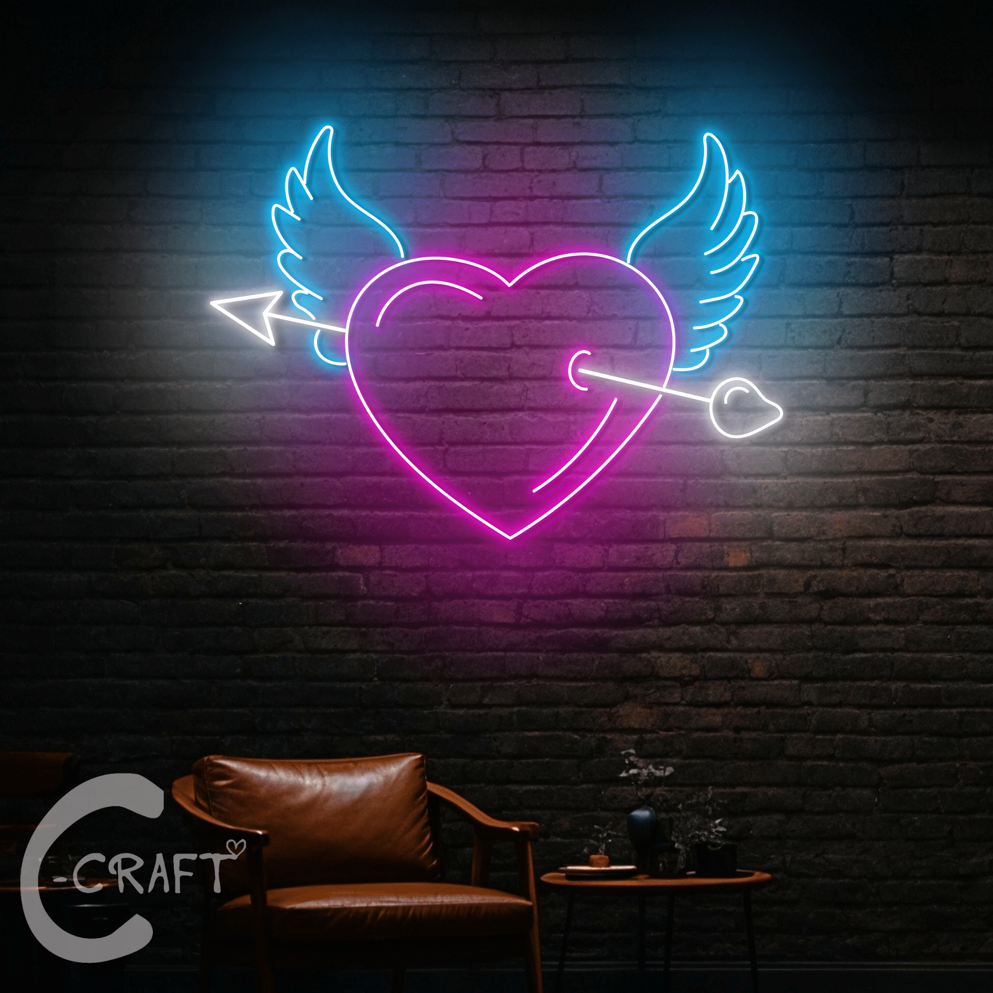 C-CRAFT Heart Wings Neon Led Light Up 30 inch for Valentine's Day Wall ...