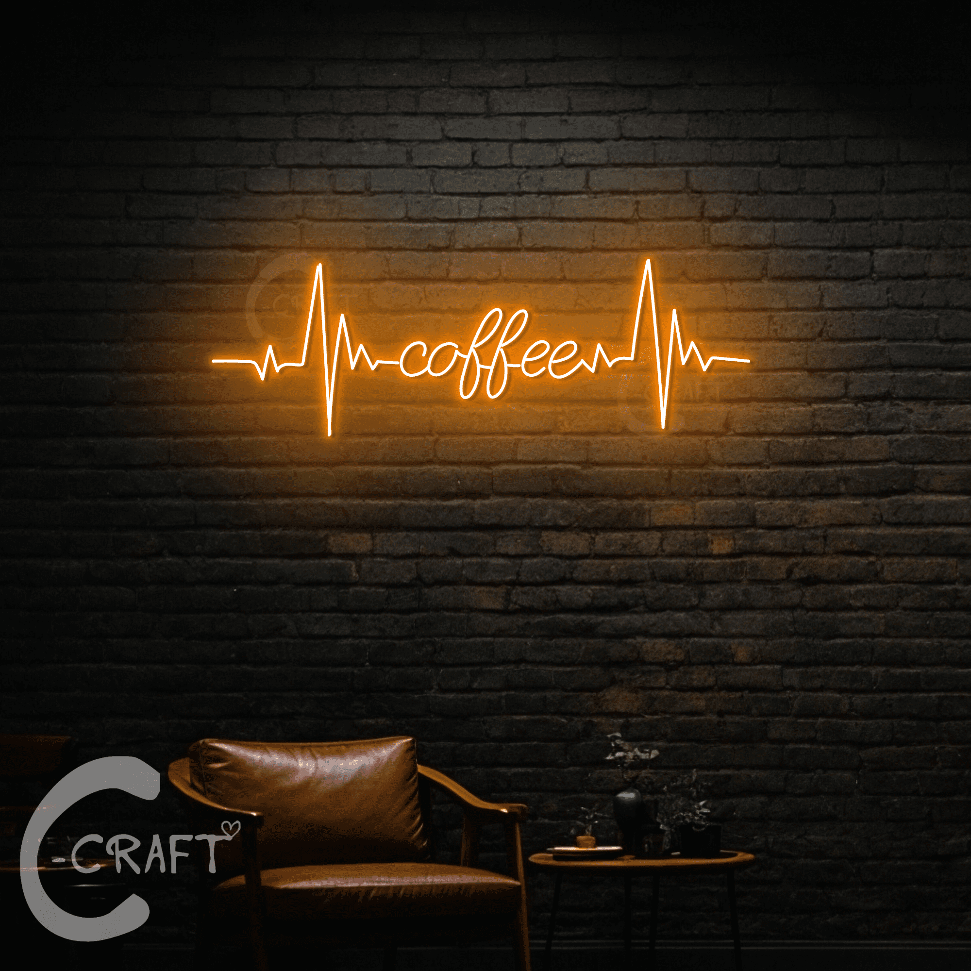 C-CRAFT Heartbeat Coffee Neon Sign Led Light Up 25 inch for Coffee Shop ...