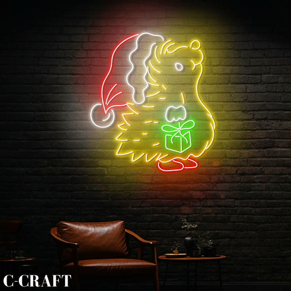C-CRAFT Hedgehog Santa Neon Led Light Sign for Christmas Home Wall Art ...
