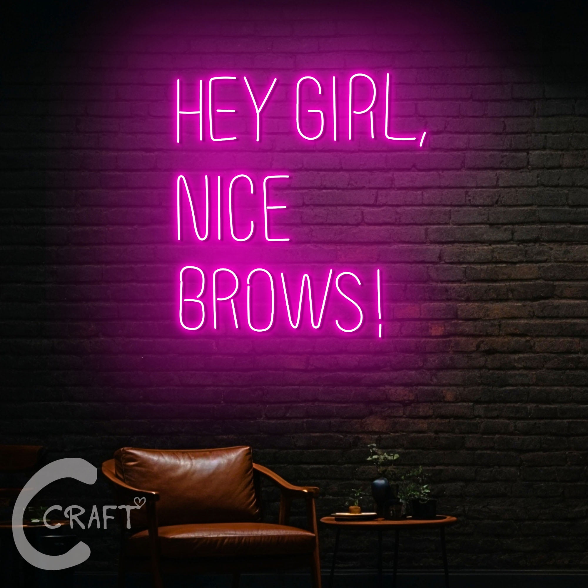 C-CRAFT Hey Girl Nice Brows Neon Sign LED Light 35 inch for Beauty ...
