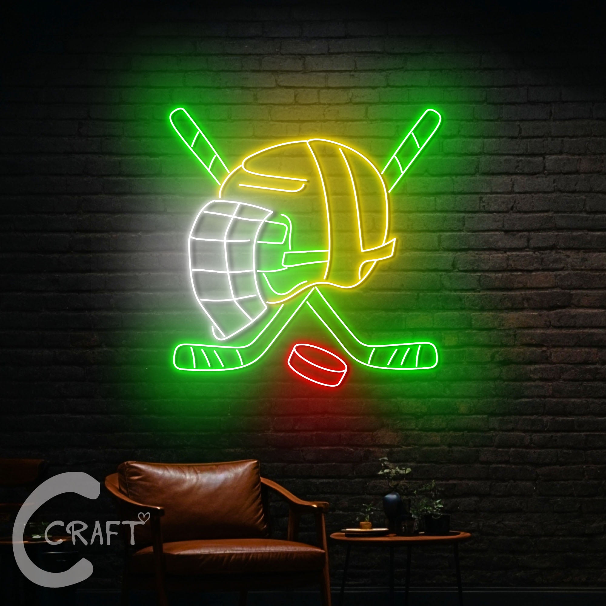 C-CRAFT Hockey Helmet & Stick Neon Led Light Up 33 inch for Hockey Club ...