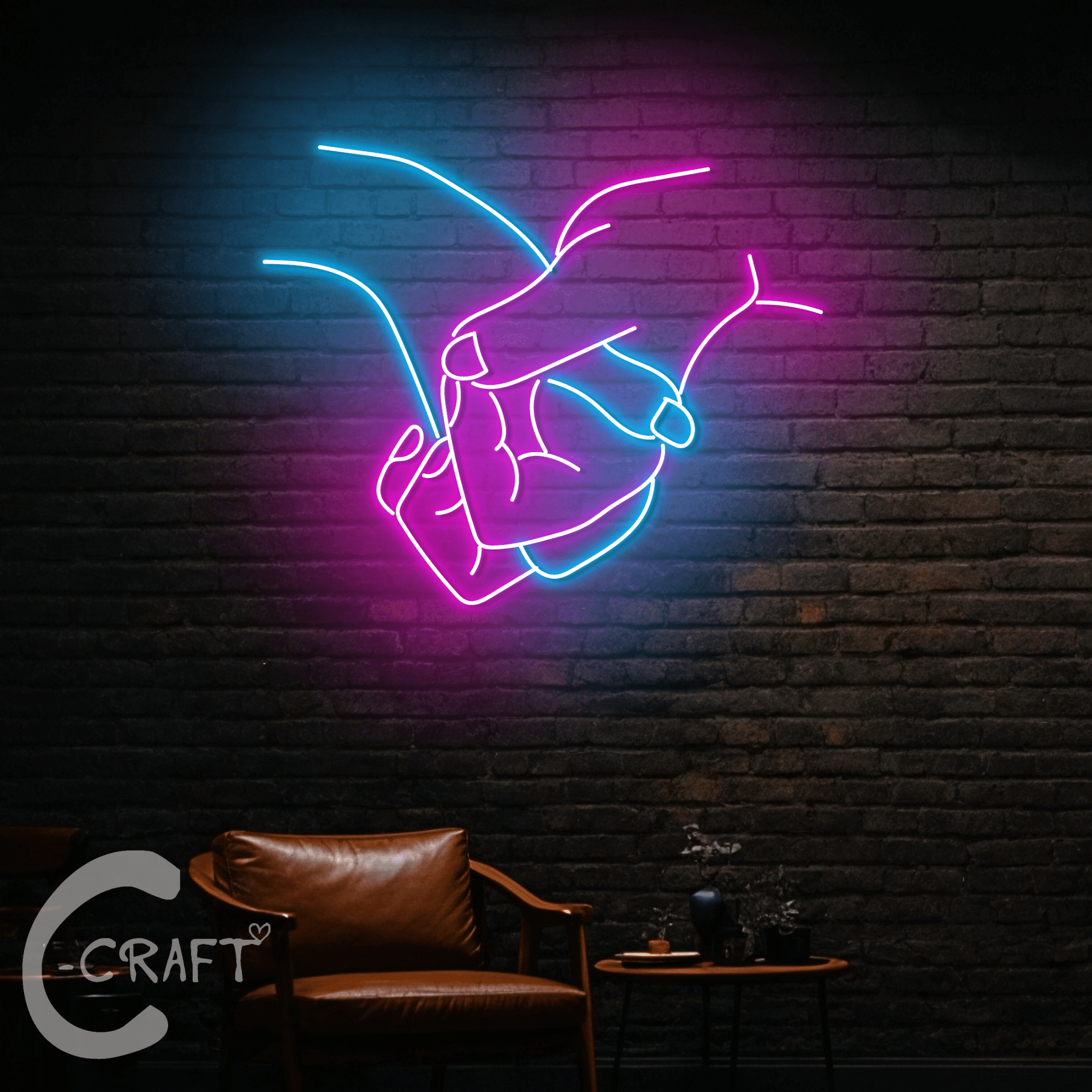 C-CRAFT Holding Hand Led Wall Art Neon Light For Wedding & Bedroom Wall ...