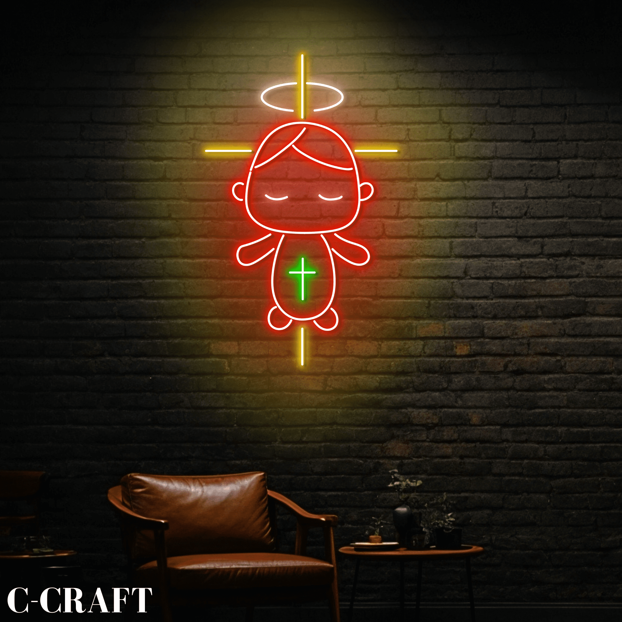 C-CRAFT Holy Baby Jesus Christmas Wall Art Led Light Neon Sign For Home ...