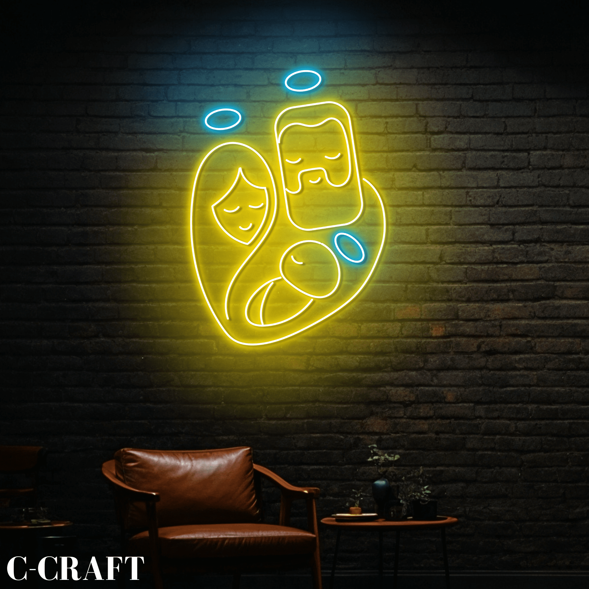 C-CRAFT Holy Family Nativity Scene Christmas Wall Art Led Light Neon ...