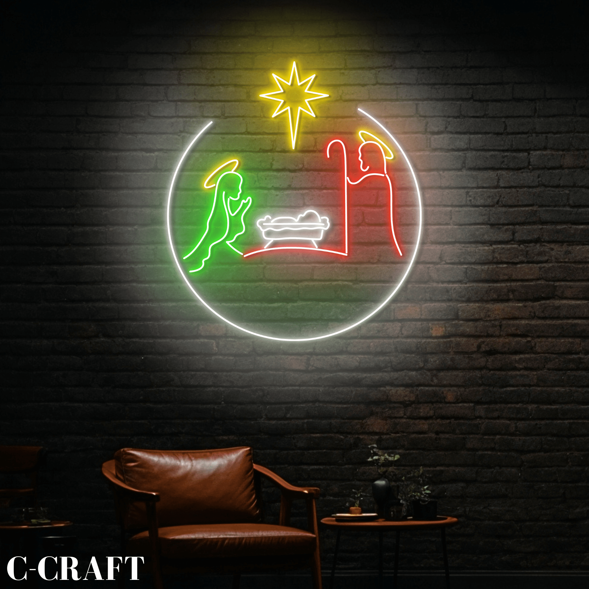 C-CRAFT Holy Family Scene Christmas Neon Sign Wall Decor LED Light ...