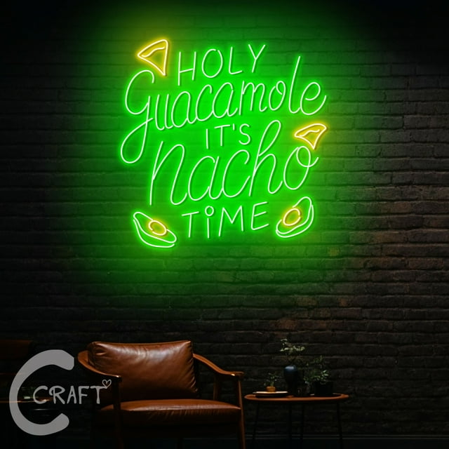 C-CRAFT Holy Guacamole It's Nacho Time Neon Led Light Up 40 inch for Mexican Restaurant Wall ...