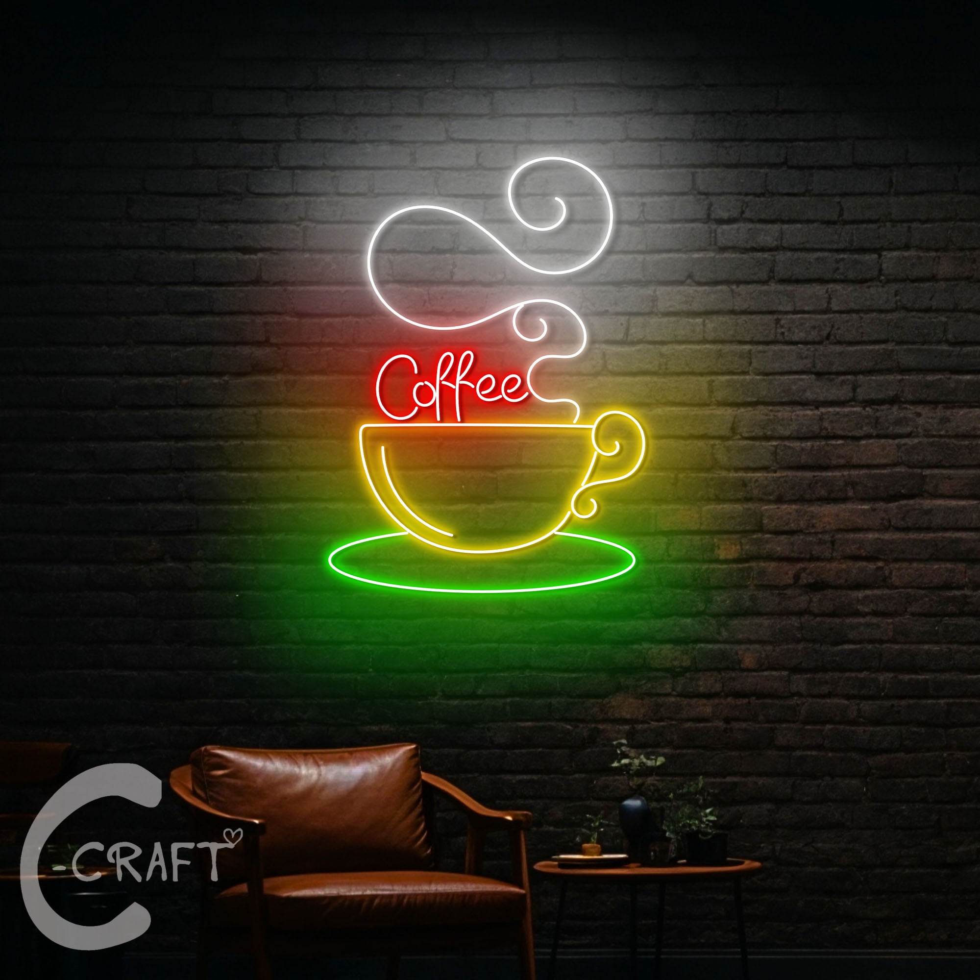 C-CRAFT Hot Coffee Cup Neon Led Light Up 23 inch for Coffee Shop Wall ...