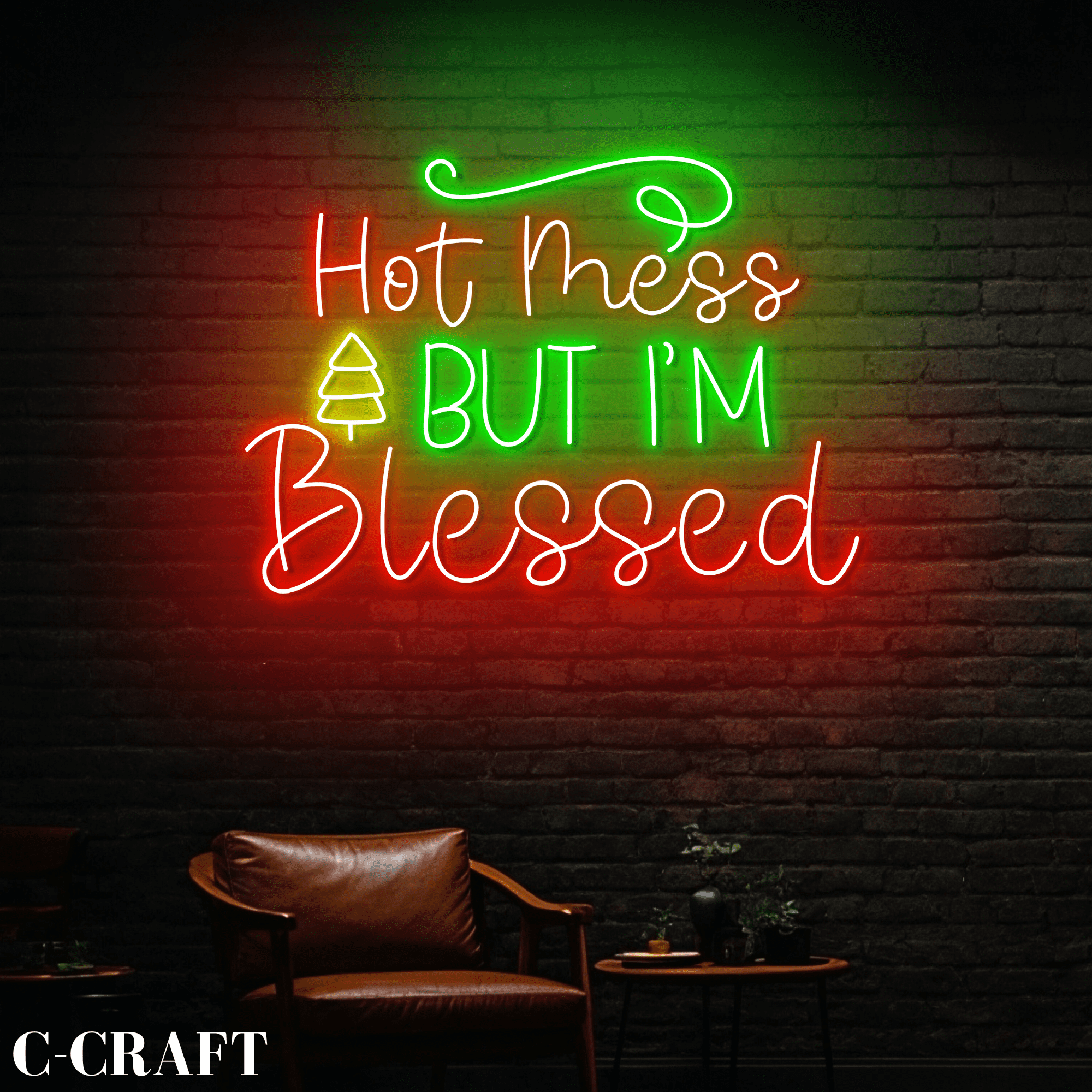 C-CRAFT Hot Mess But I'm Blessed Neon Led Light for Christmas Home Wall ...
