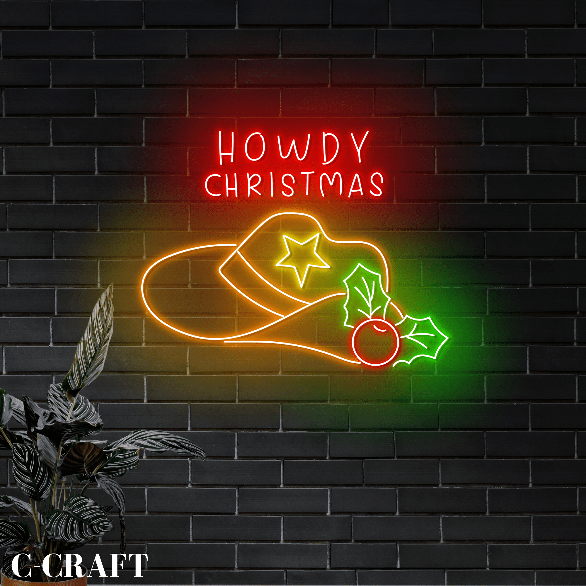 C-CRAFT Howdy Cowboy Christmas Neon Sign Wall Decor LED Light ...