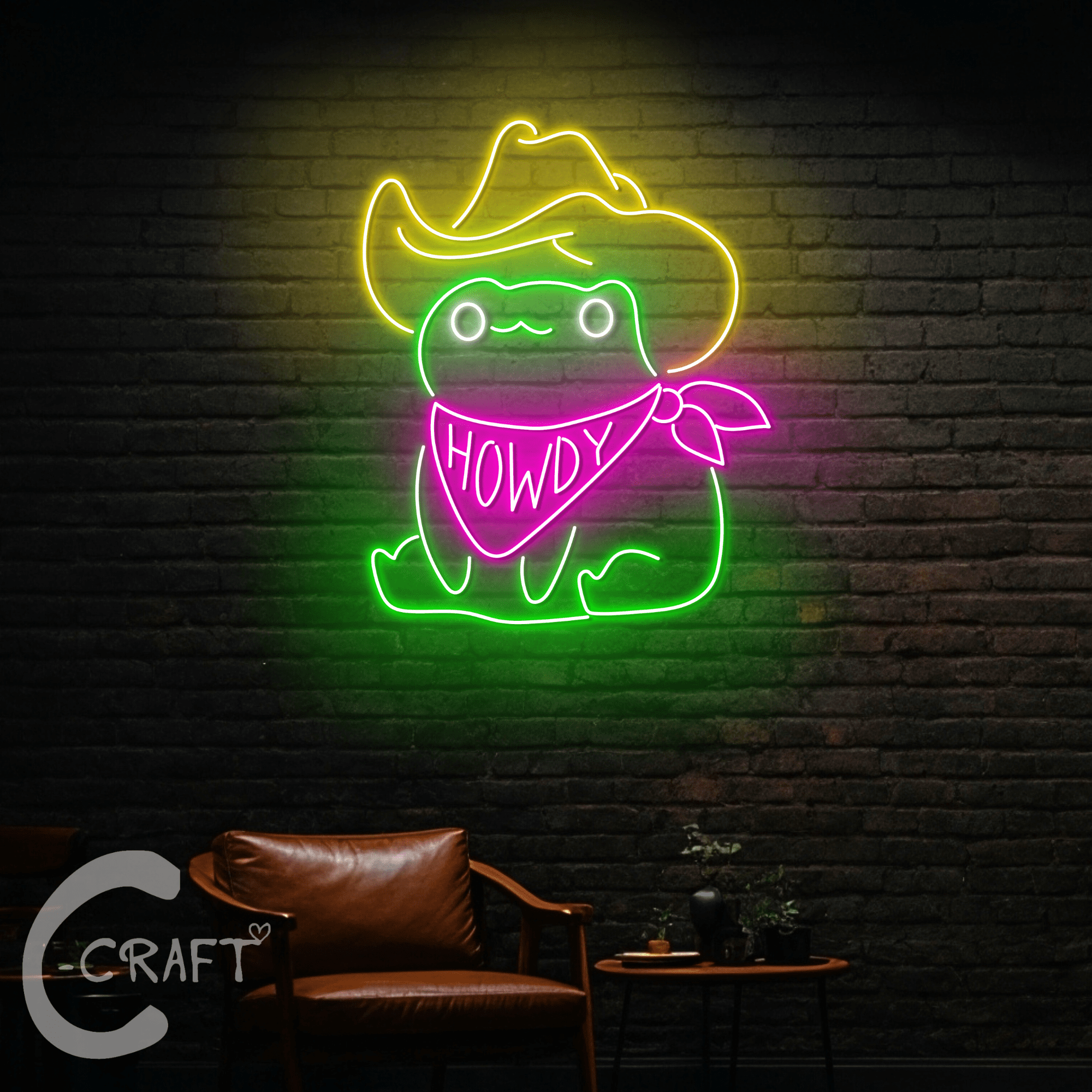 C-CRAFT Howdy Cowboy Frog Neon Led Light Up 25 inch for Western Cowboy ...