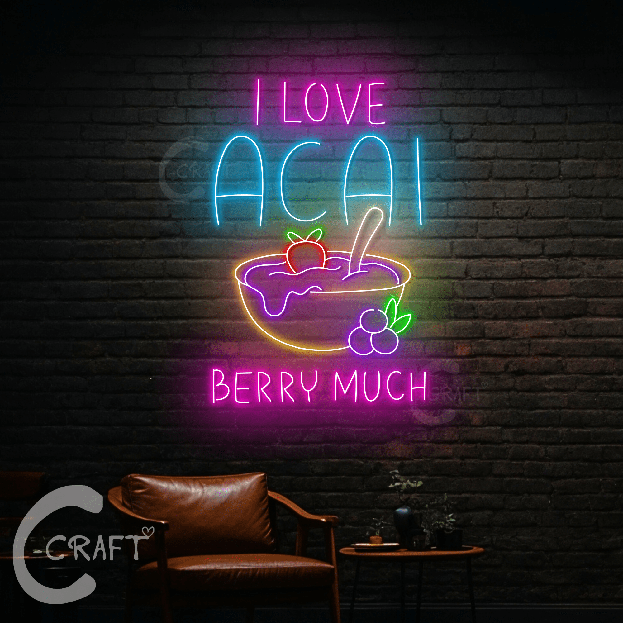 C-CRAFT I Love Acai Berry Much Neon Sign Led Light Up 33 inch for Acai ...