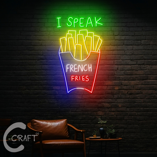 C-CRAFT I Speak French Fries Neon Led Light Sign 25 inch for French ...