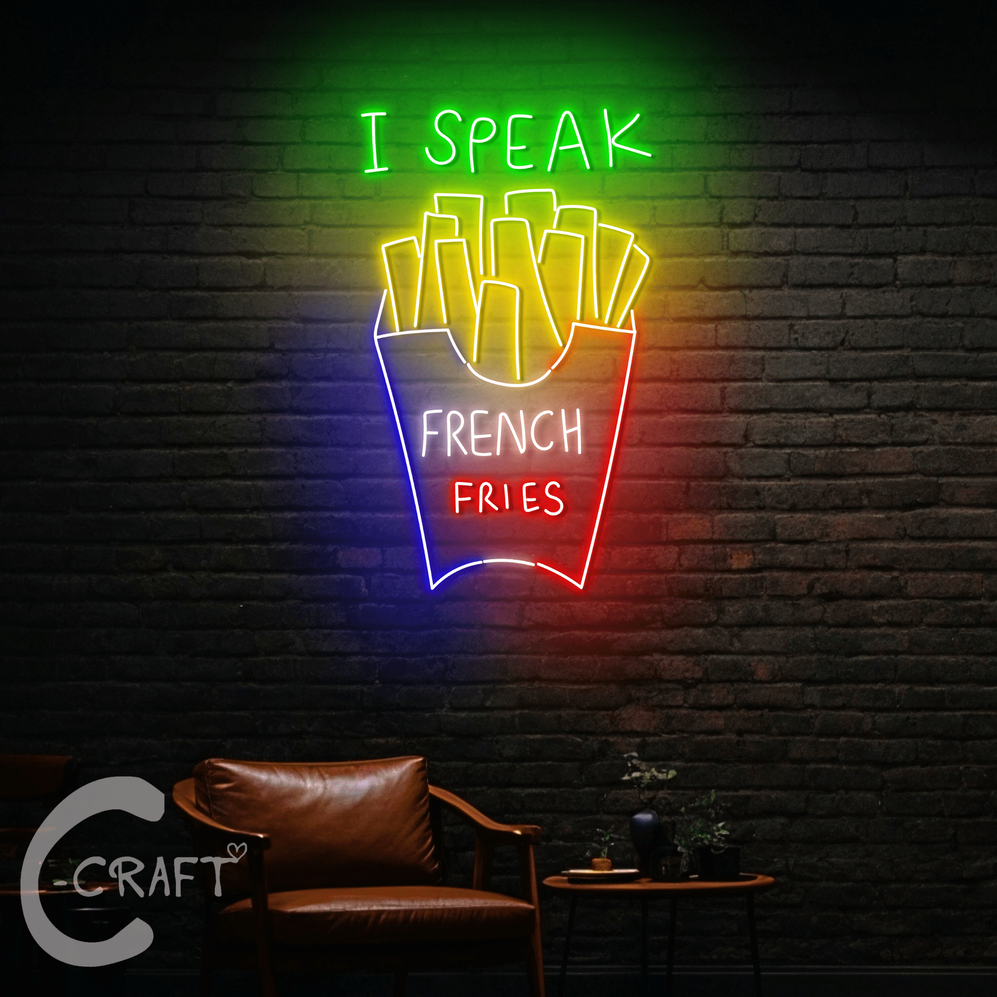 C-CRAFT I Speak French Fries Neon Led Light Sign 38 inch for French ...