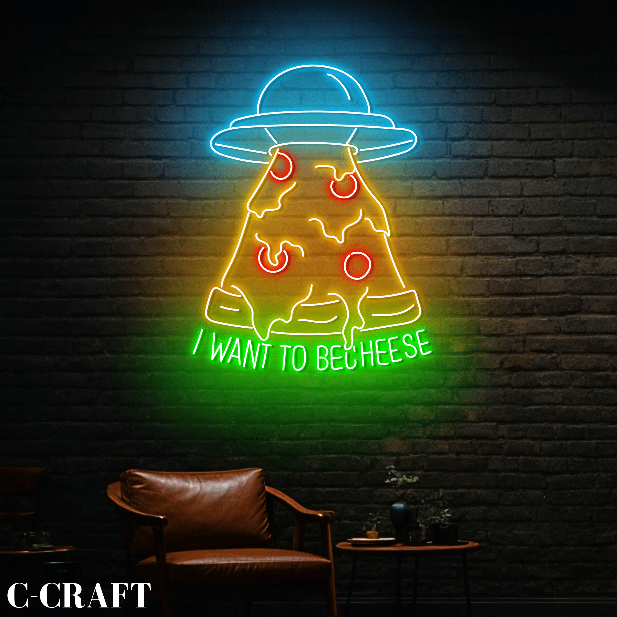 C-CRAFT I Want To Be Cheese Neon Led Light Wall Art for Pizza ...