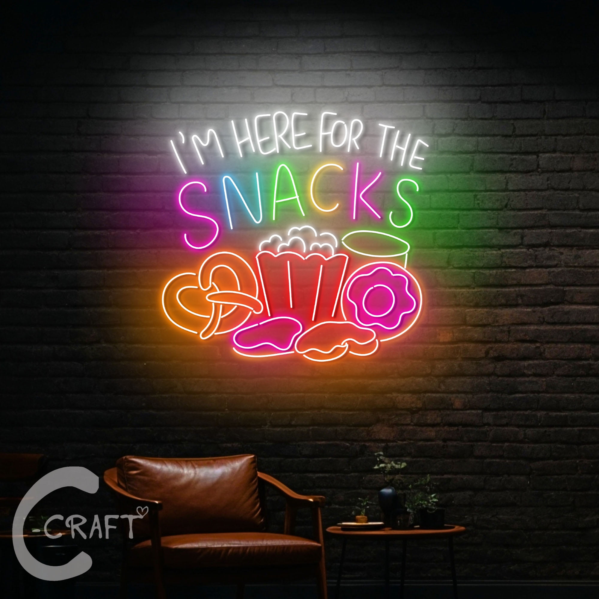 C-CRAFT I'm Here For The Snacks Neon Led Light Up 35 inch for Snack ...