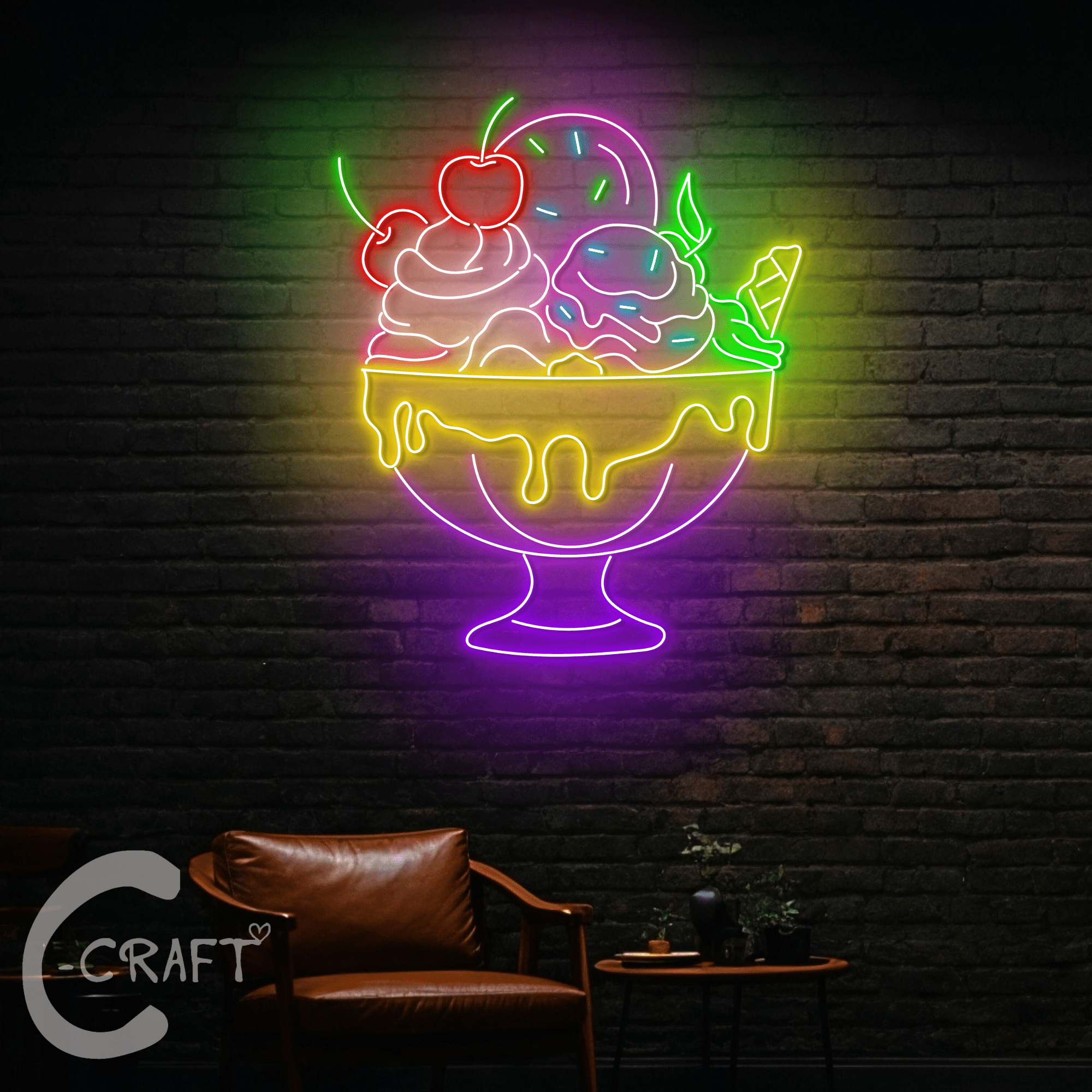 C-CRAFT Ice Cream Cherry Neon Led Light for Ice Cream Dessert Shop Wall ...