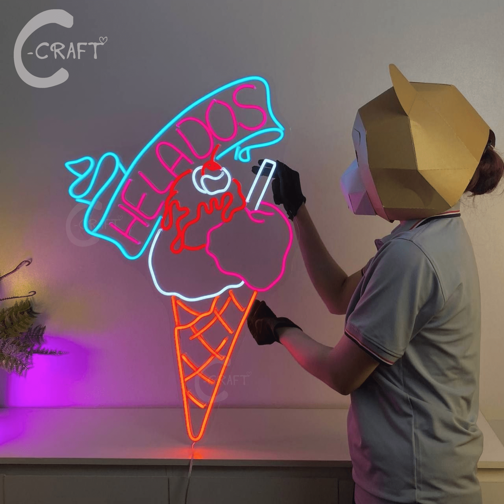 C-CRAFT Ice Cream Helados Neon Light Led Sign 23 inch for Ice Cream ...