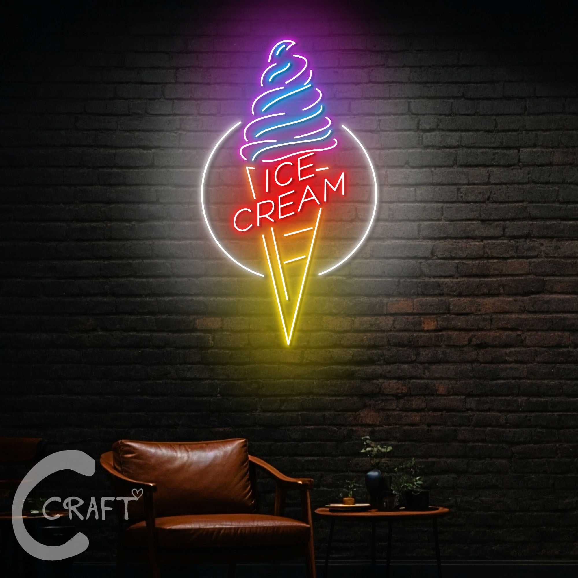 C-CRAFT Ice Cream Logo Neon Led Light Up 38 inch for Ice Cream Shop ...