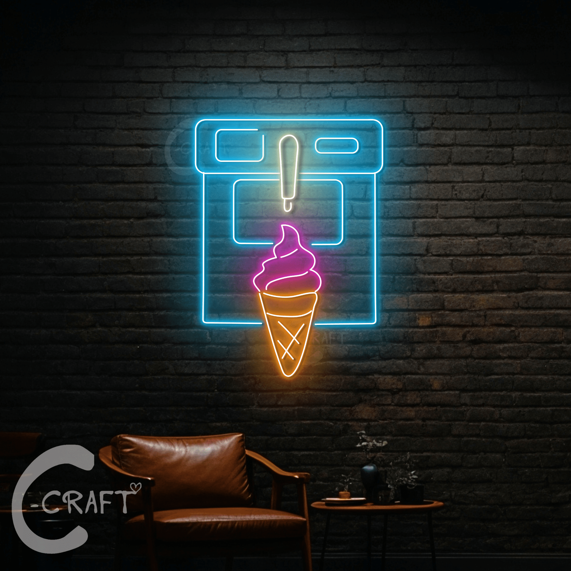 C-CRAFT Ice Cream Machine Neon Light Led Sign 27 inch for Ice Cream ...