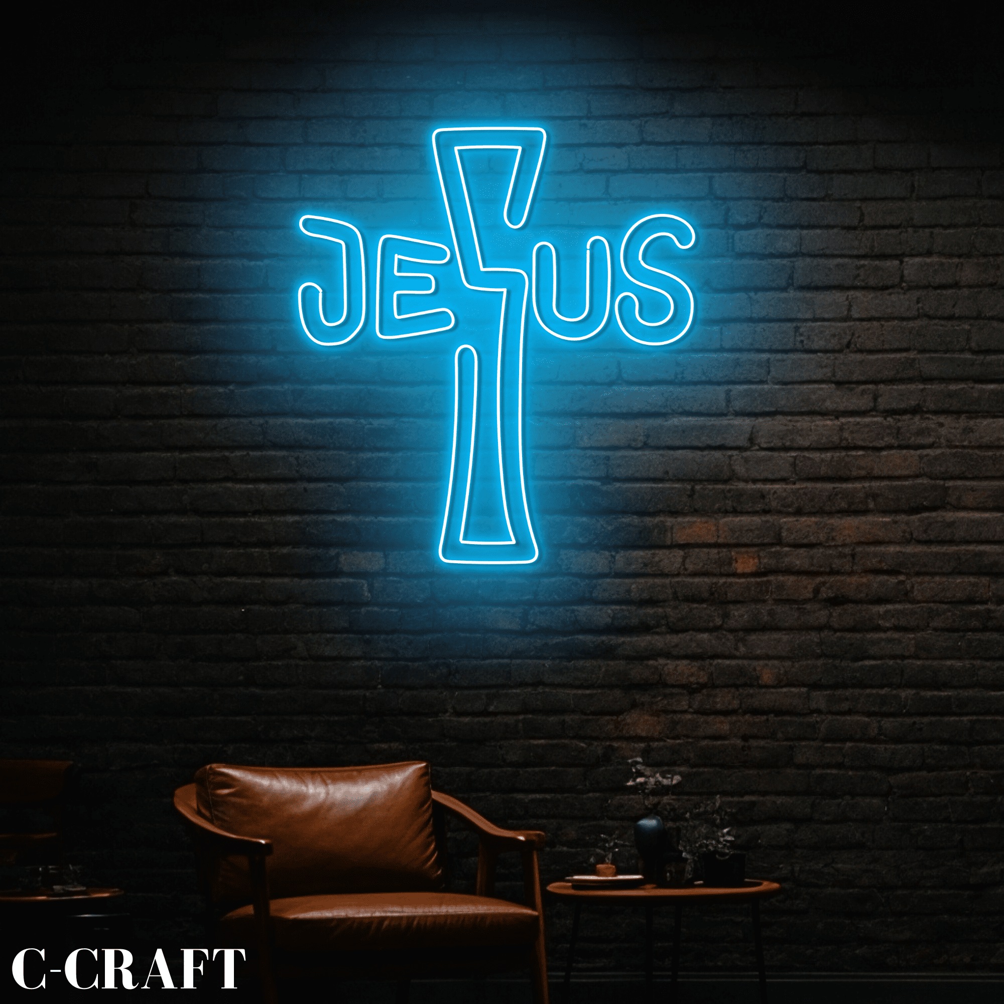 C-CRAFT Jesus Cross Christmas Wall Art Led Light Neon Sign For ...