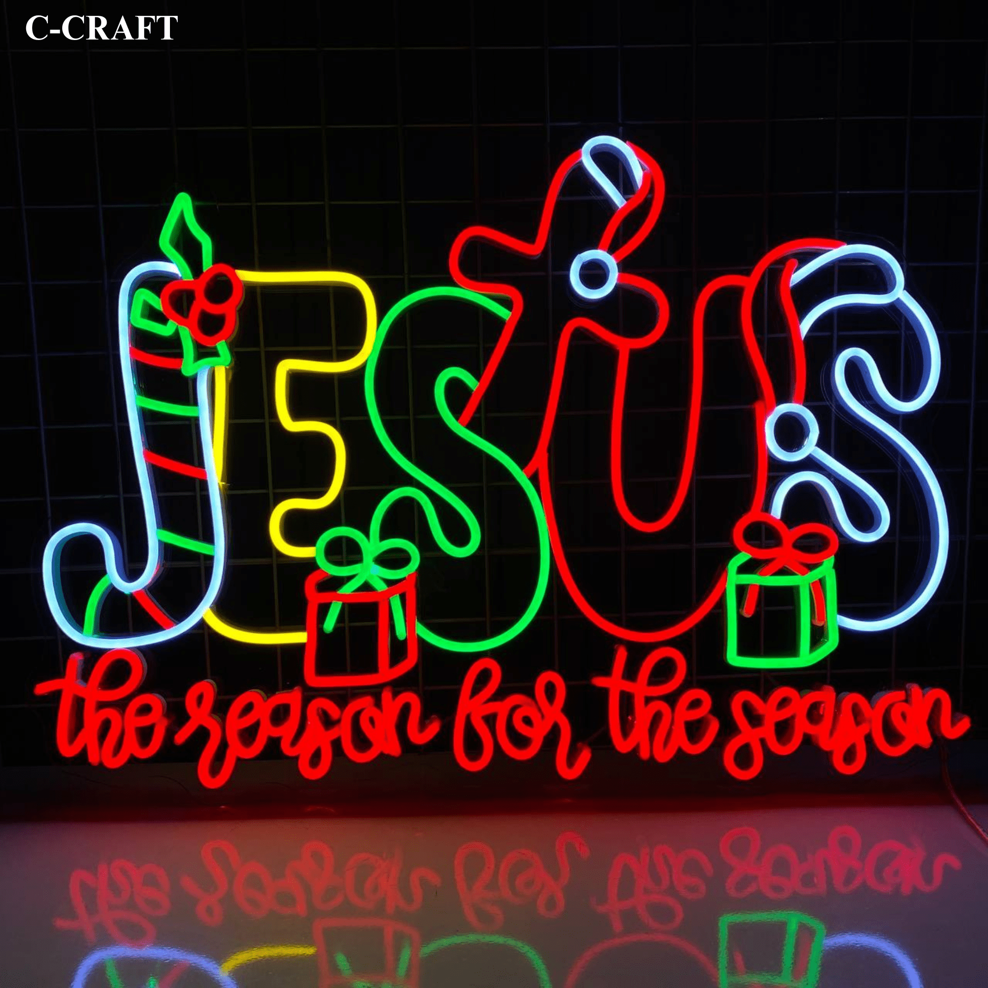 C-CRAFT Jesus Is The Reason For The Season Neon Sign LED Light 25 inch ...